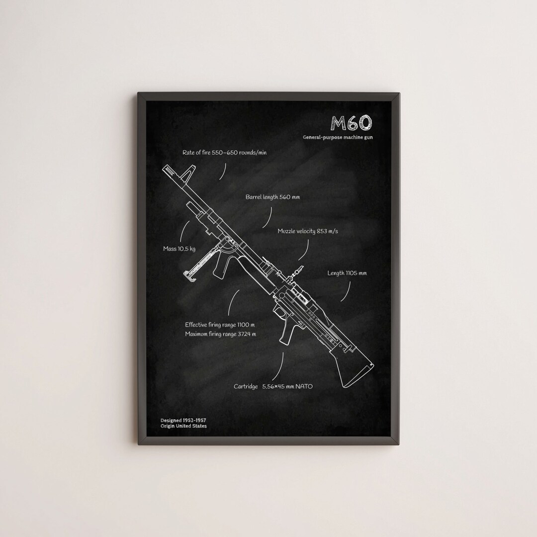 US Army M60 Machine Gun Weapon Blueprint Poster Wall Decor - Etsy Australia