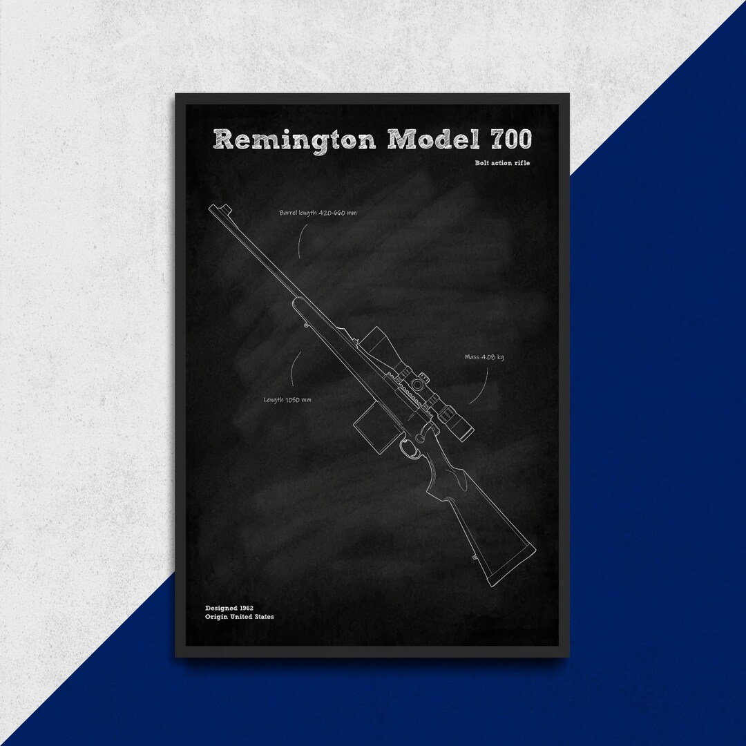 US Army Remington Model 700 Rifle Weapon Blueprint Wooden Framed Poster ...