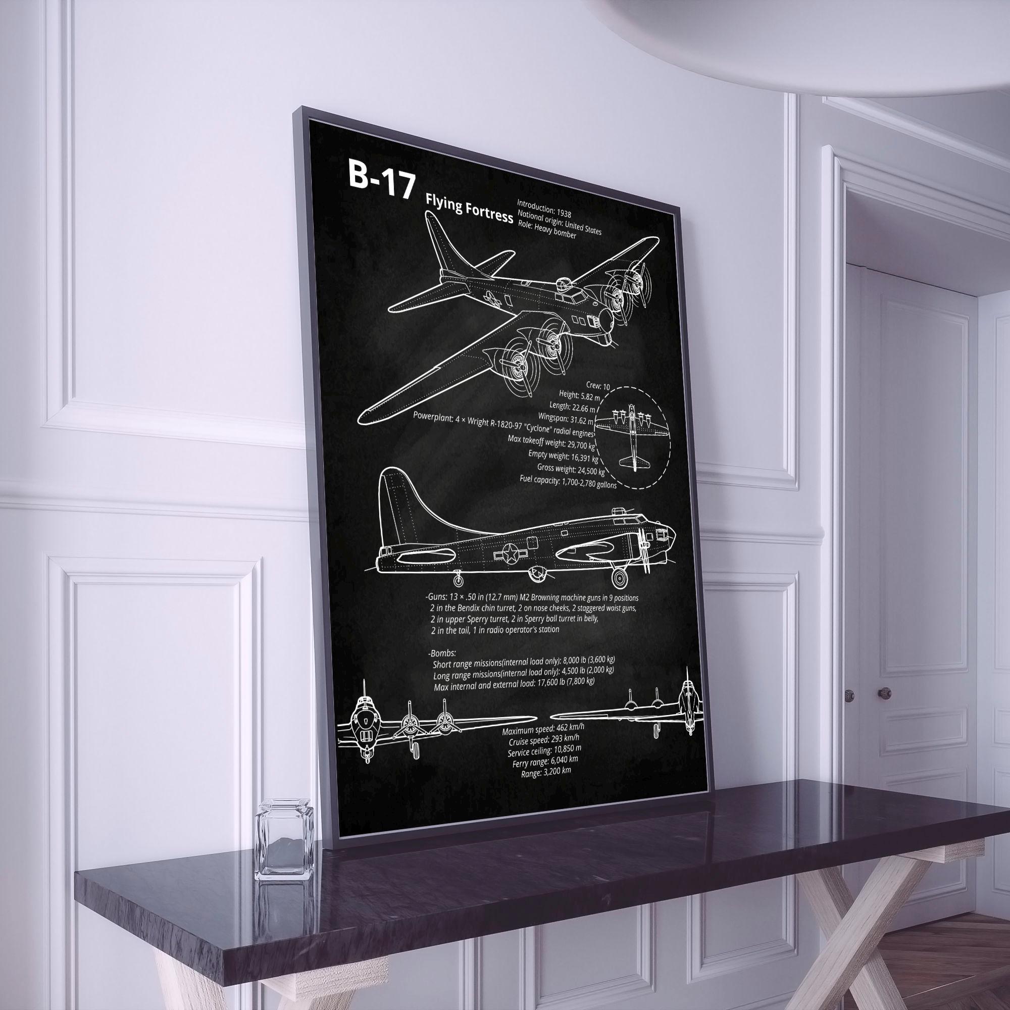 B-17 Flying Fortress Blueprint Poster | WWII Bomber Aircraft Wall Art ...