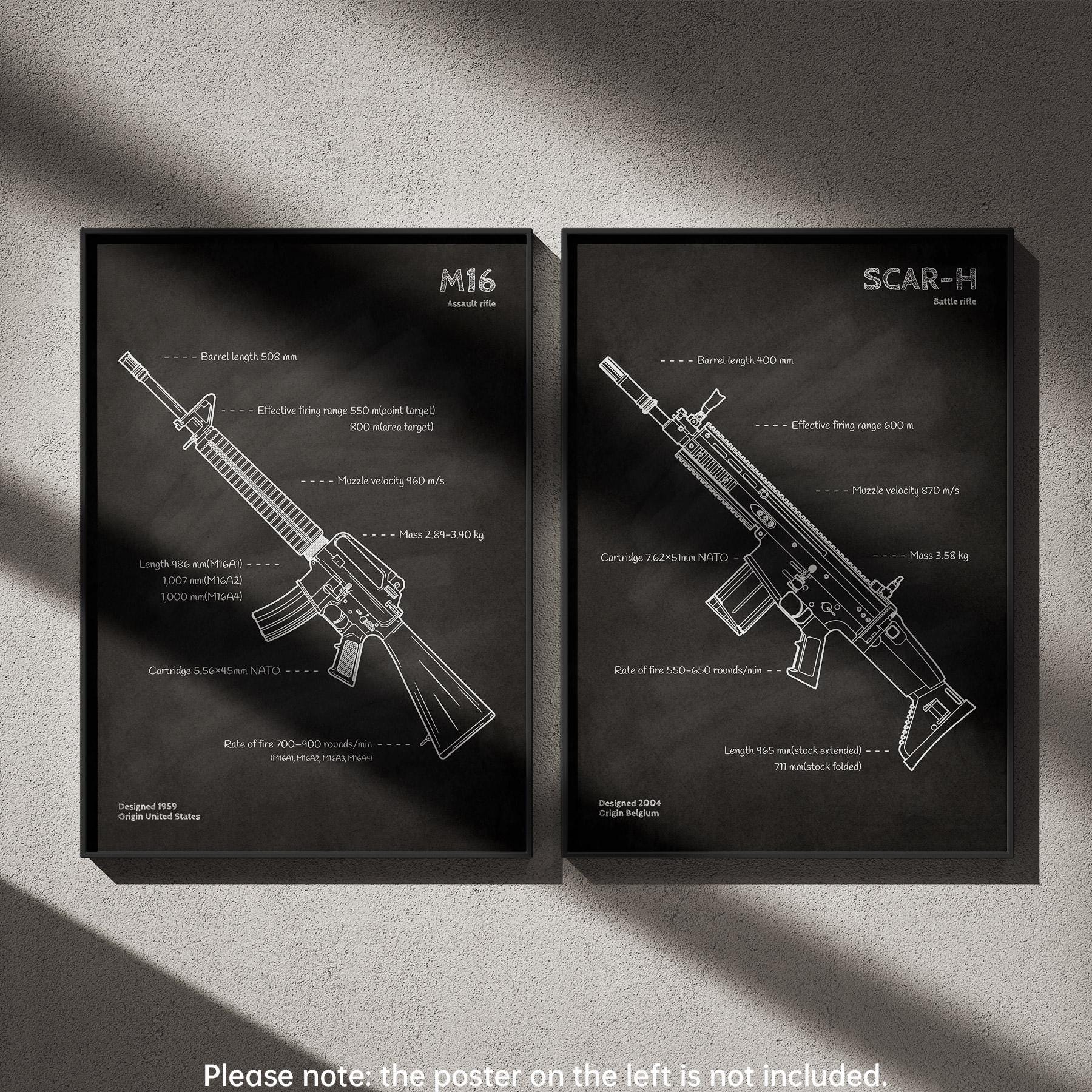 SCAR-H Blueprint Poster — Modern Battle Rifle Wall Art for Gun ...