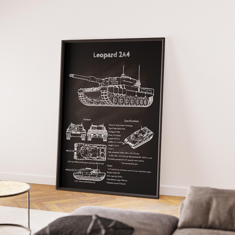Leopard 2 Tank Blueprint Poster - Military Wall Art - Tank Enthusiast ...