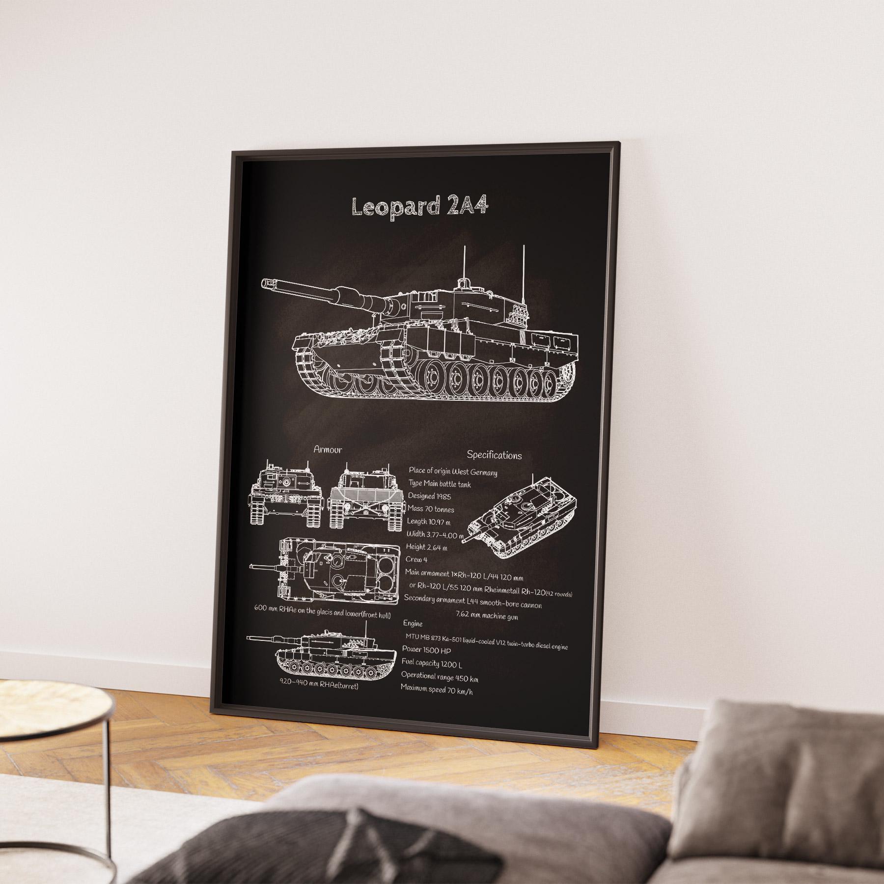 Leopard 2 Tank Blueprint Poster - Military Wall Art - Tank Enthusiast ...