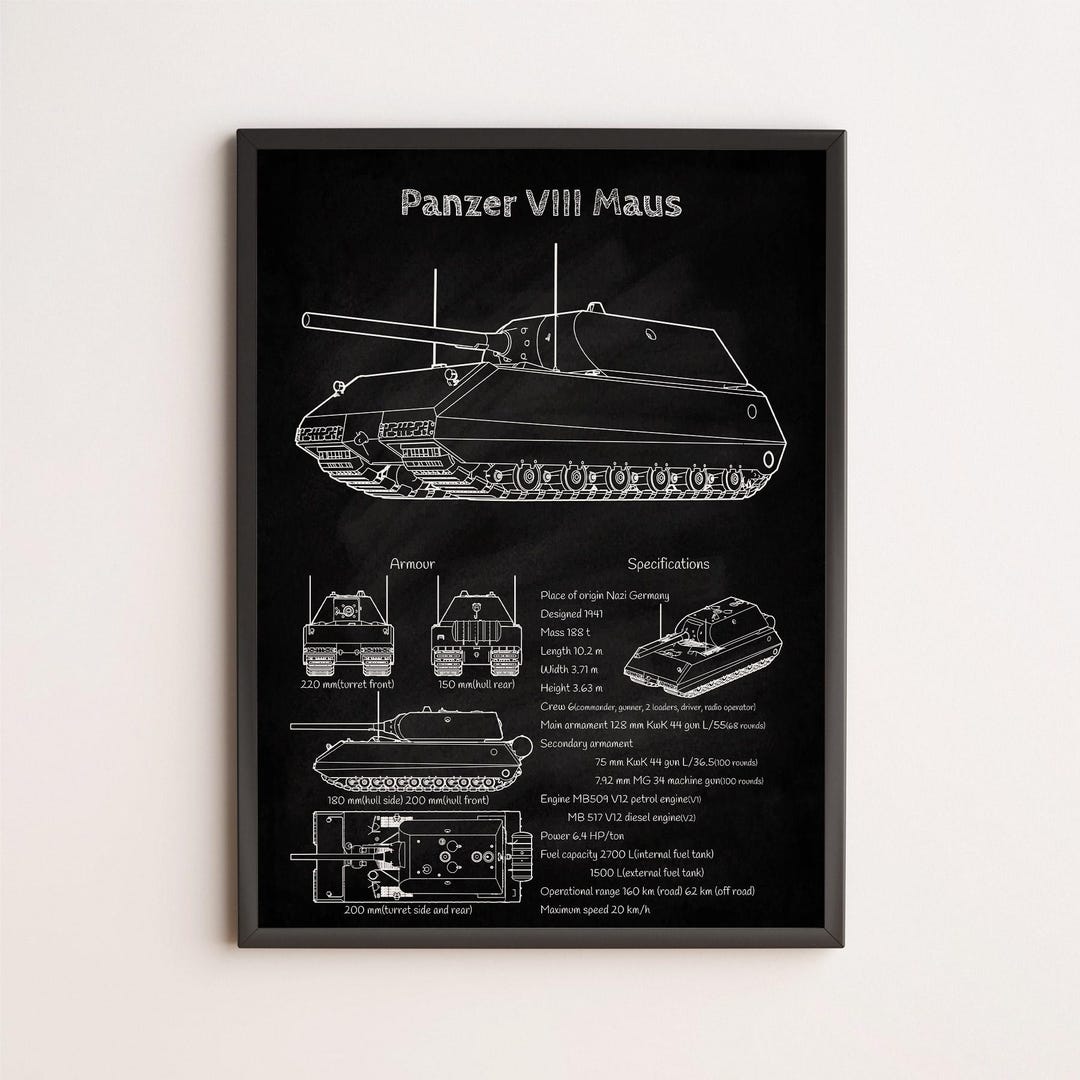 Panzer VIII Maus Blueprint Poster - WW2 German Super Heavy Tank ...