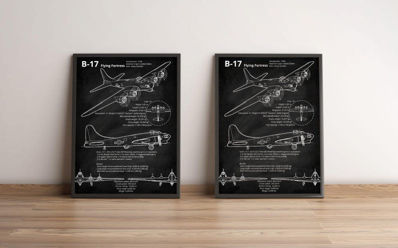 B-17 Flying Fortress Blueprint Poster | WWII Bomber Aircraft Wall Art ...
