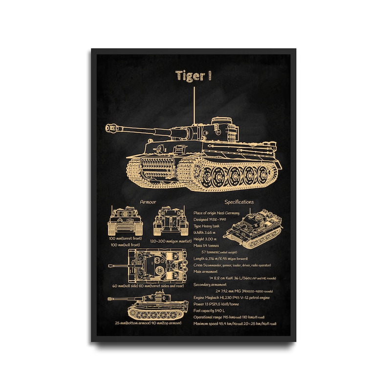 Tiger I Tank Blueprint Poster — WWII German Heavy Tank Wall Art for ...