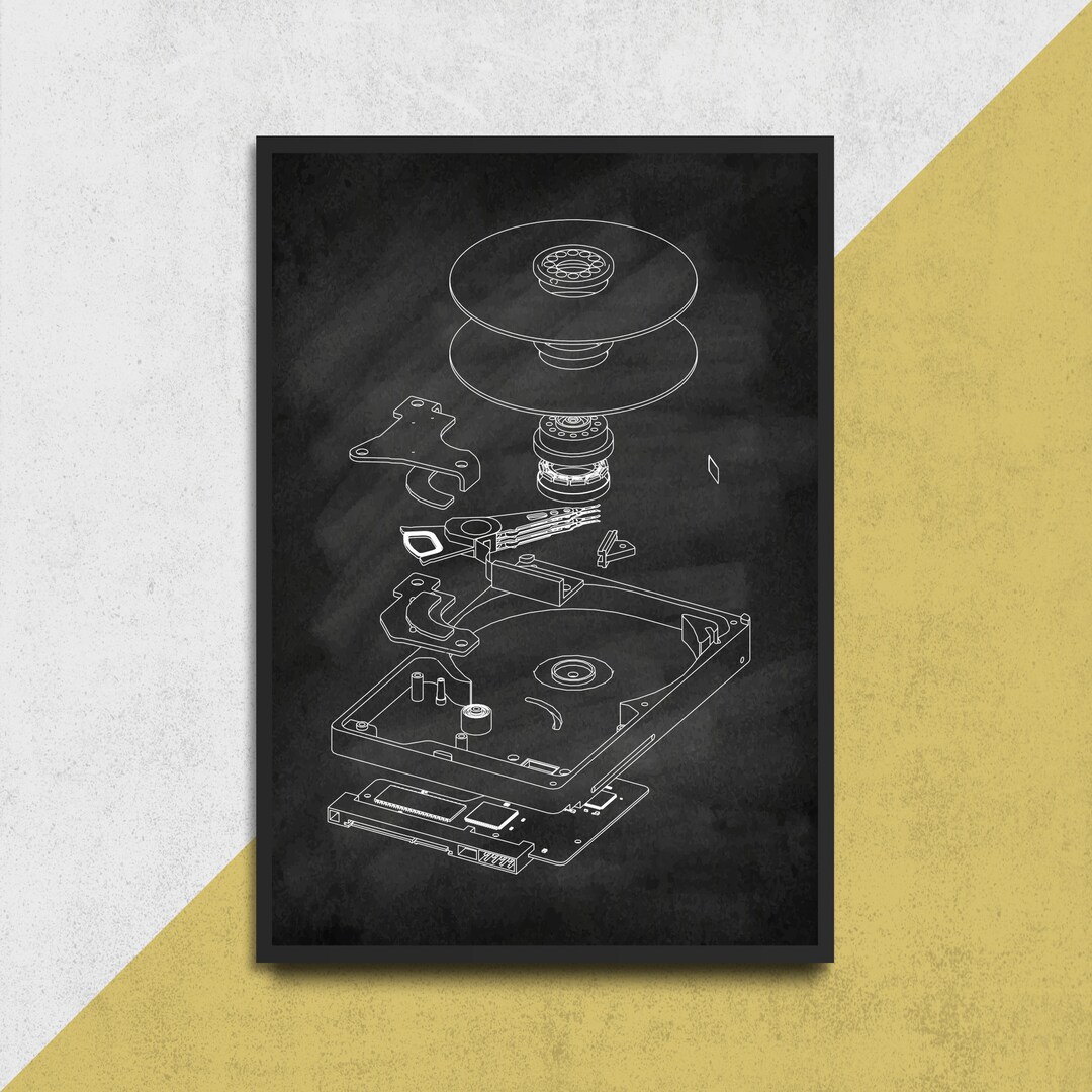 Hard Disk Drive Blueprint Wall Decor Wooden Framed Poster - Etsy