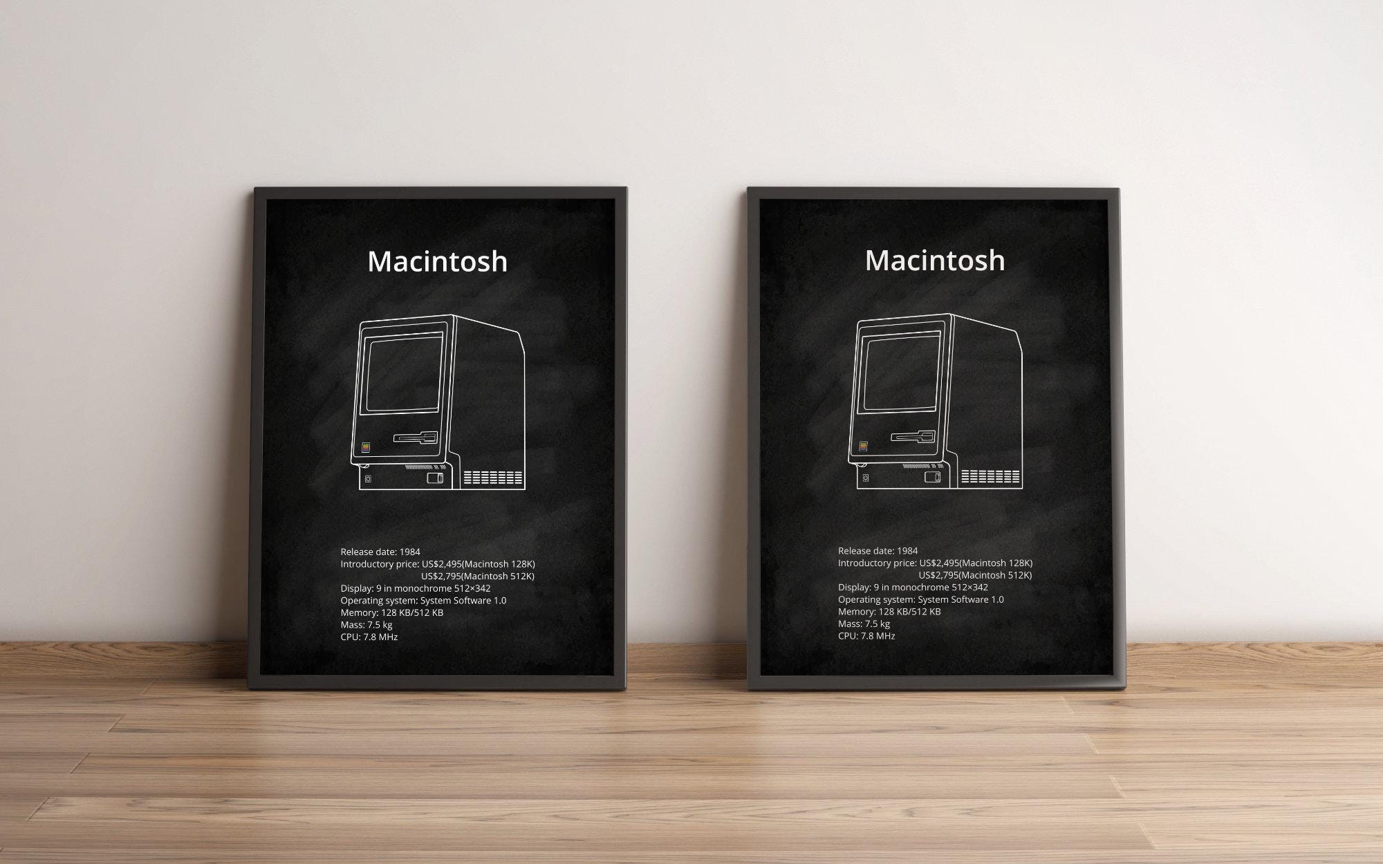 Apple Macintosh Blueprint Poster | Vintage Computer Wall Art for Retro ...