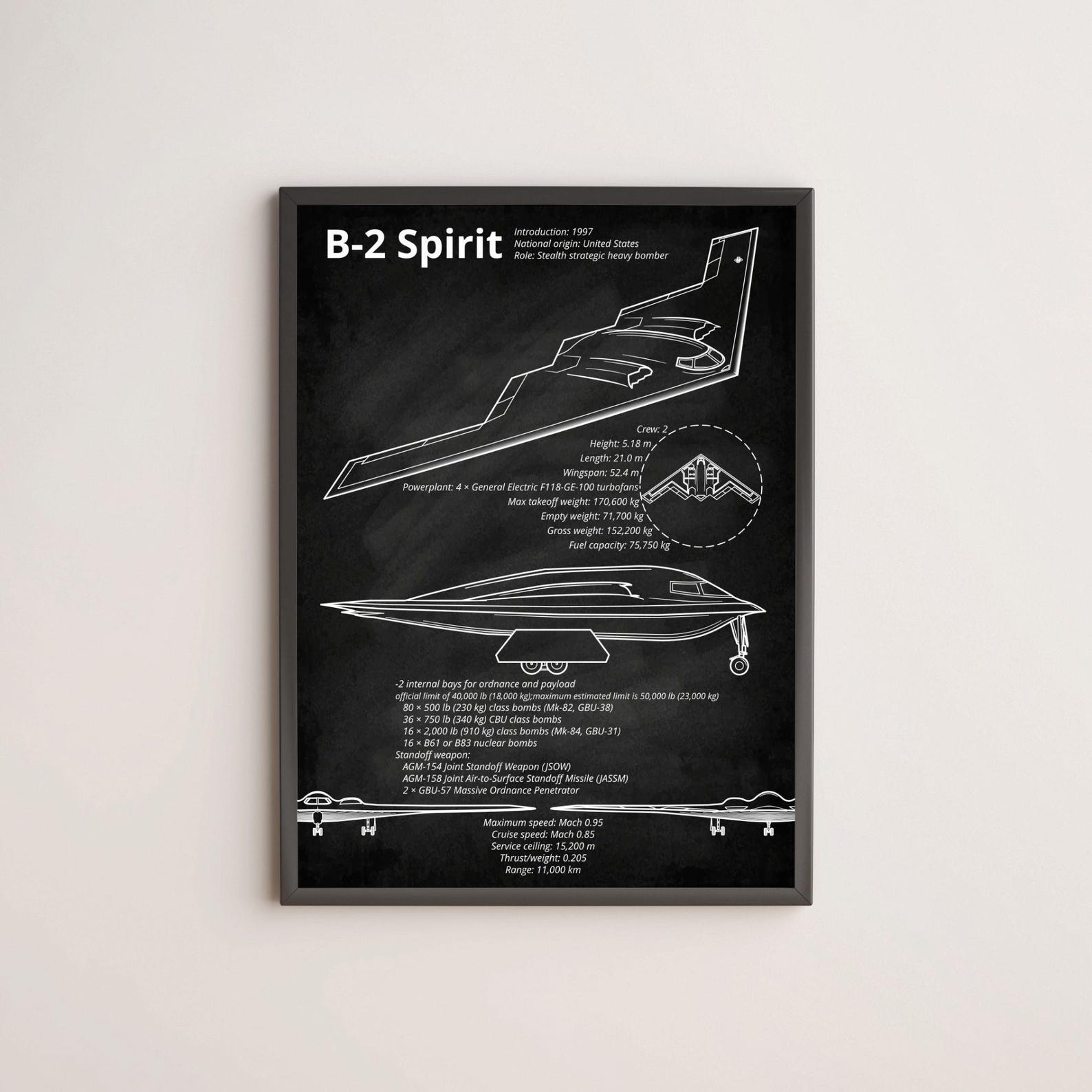 B-2 Spirit Stealth Bomber Blueprint Poster Wall Decor - Etsy