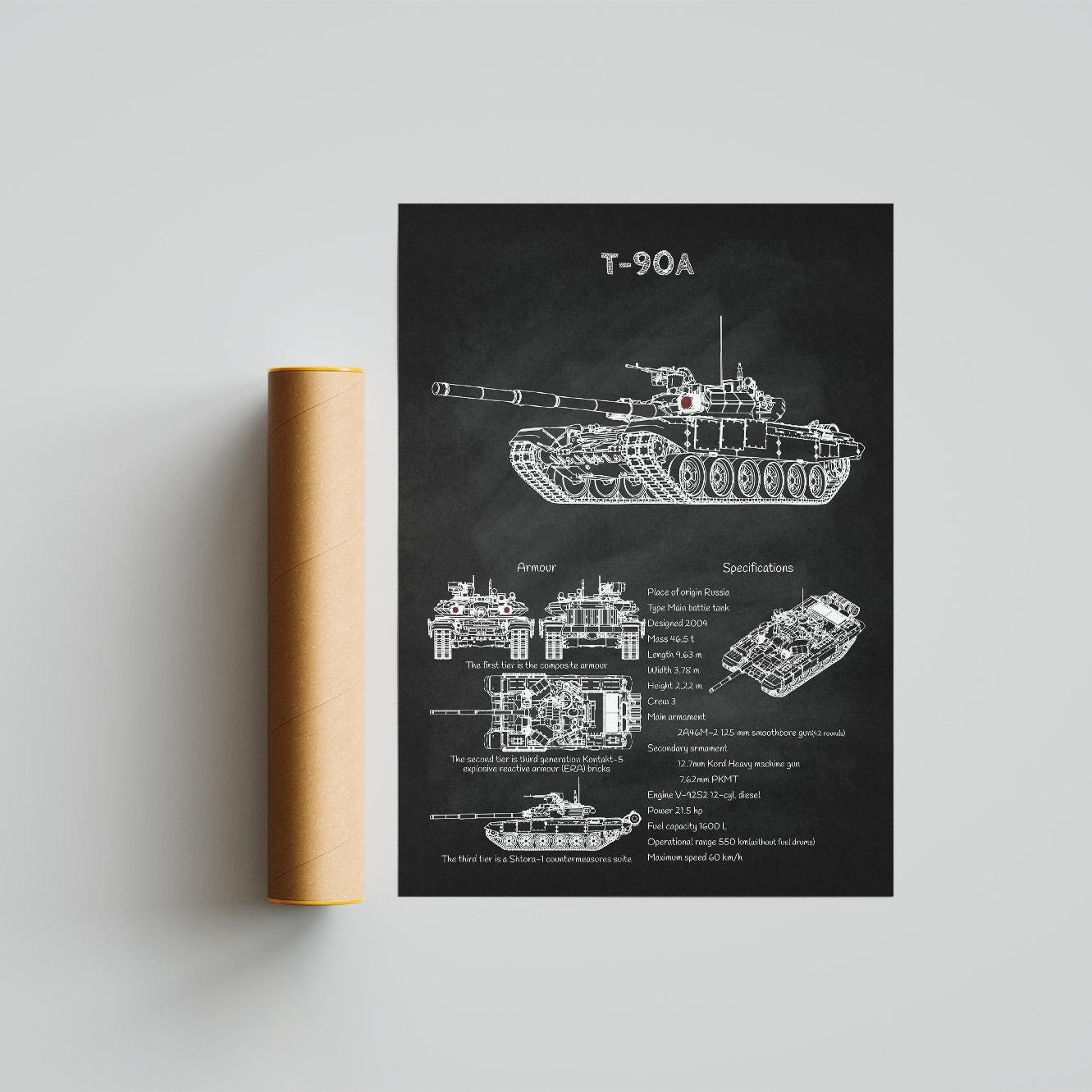 T-90A Main Battle Tank Blueprint Poster – Detailed Military Wall Art ...