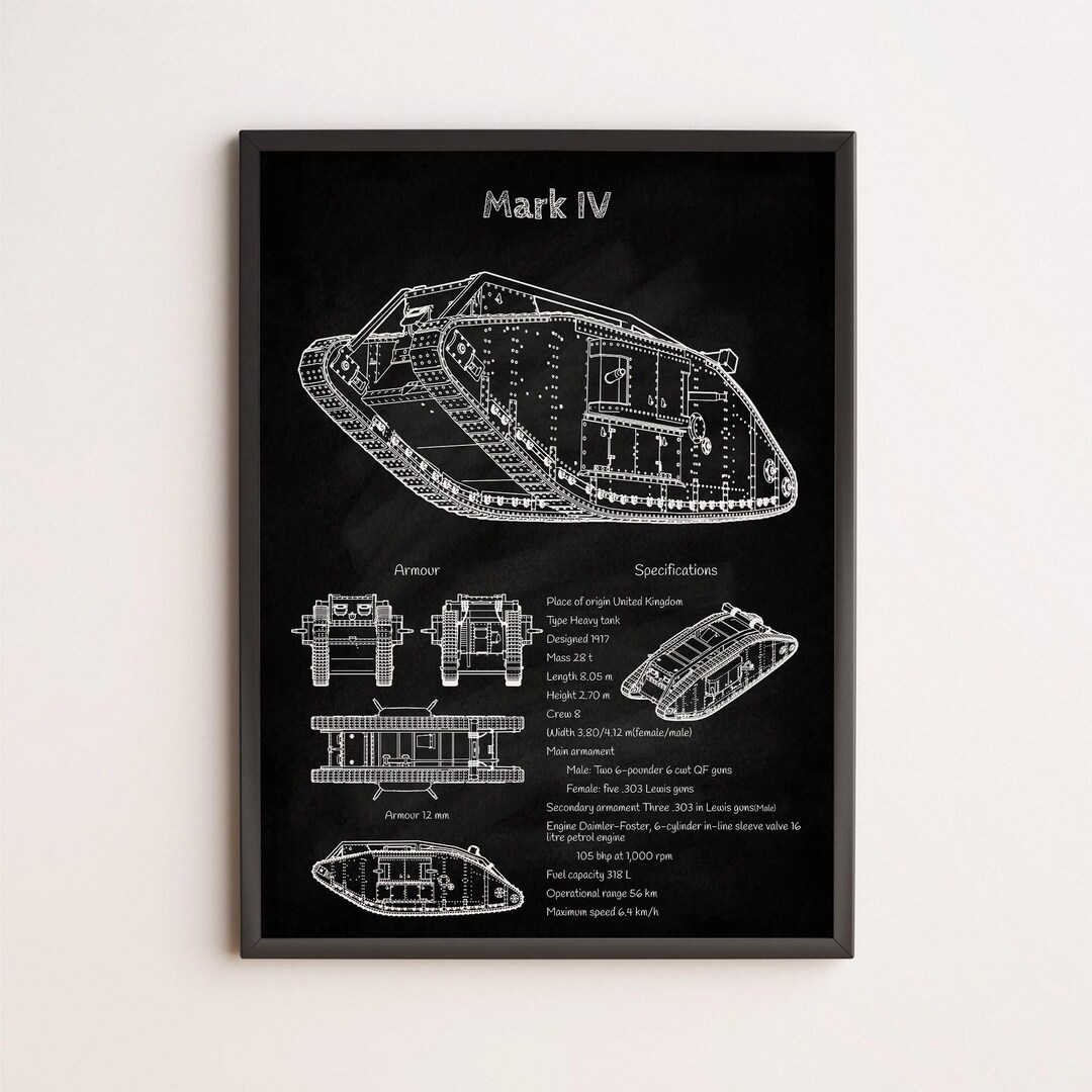 Mark IV Tank Vintage Blueprint Poster - WWI Wall Art - Military Decor ...