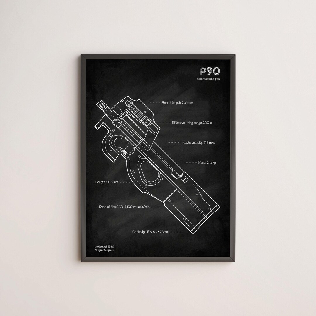 P90 Submachine Gun Blueprint Poster Wall Art - Etsy