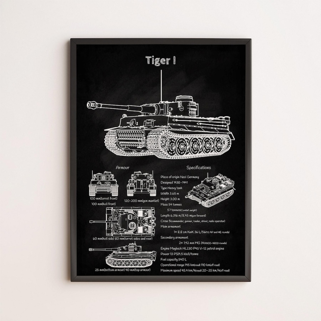 Tiger I Tank Blueprint Poster — WWII German Heavy Tank Wall Art for ...