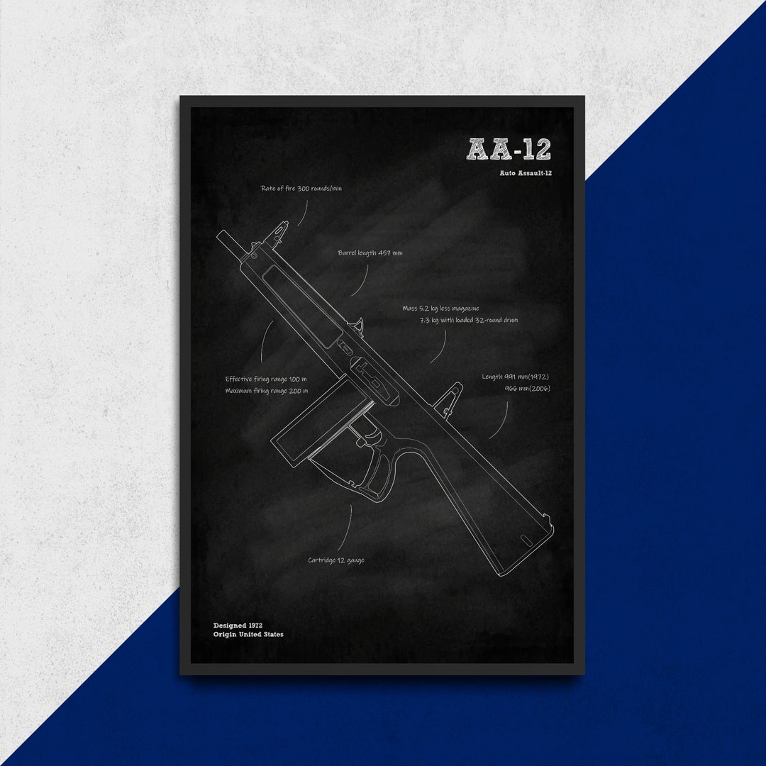US Army AA-12 Shotgun Weapon Blueprint Wooden Framed Poster - Etsy