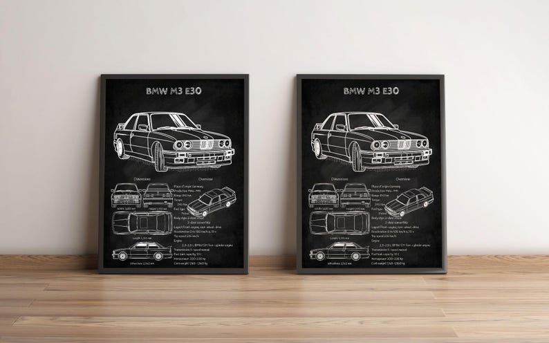 BMW M3 E30 Blueprint Poster – Vintage Motorsport Art – Car Enthusiast ...