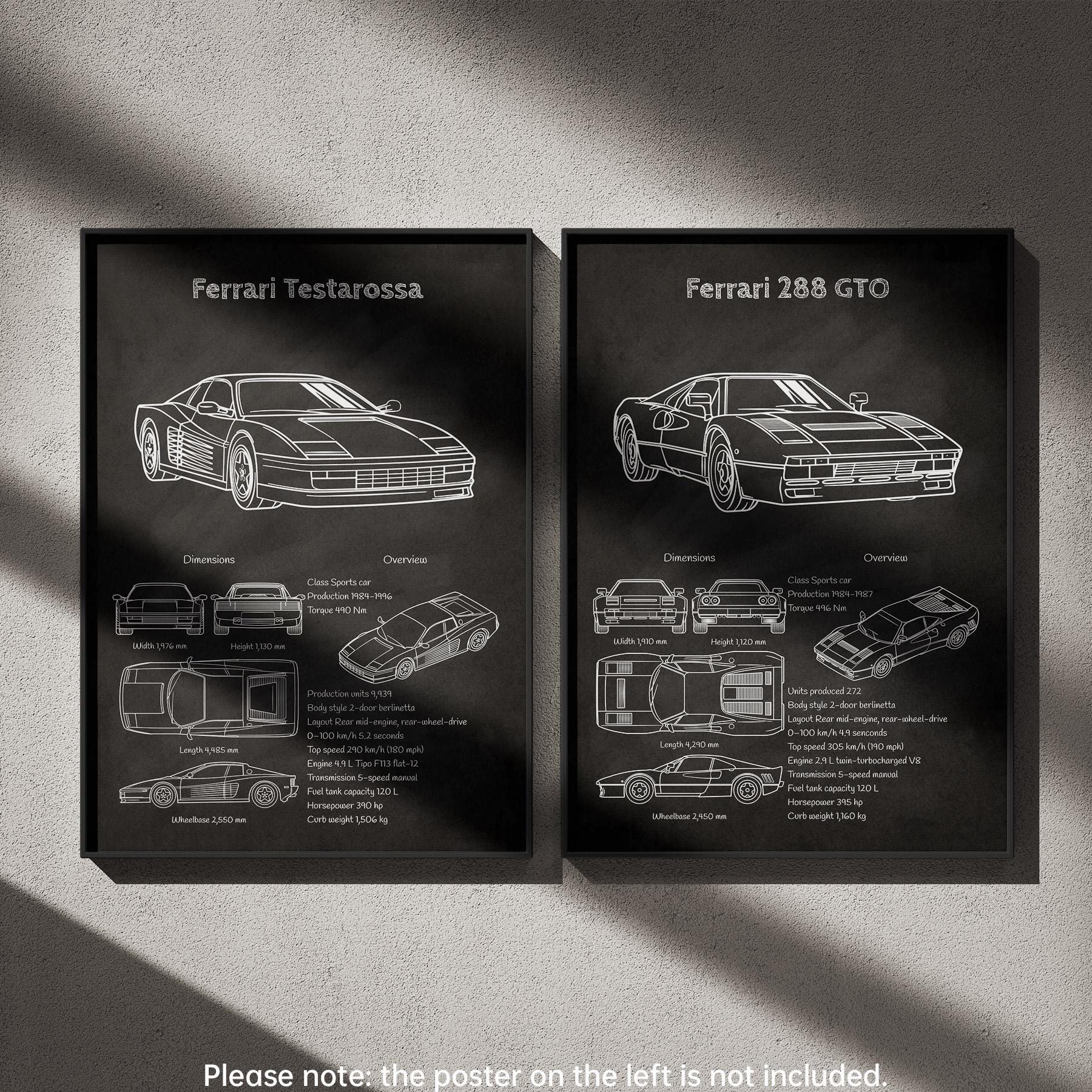 Ferrari 288 GTO Blueprint Poster, Classic Supercar Wall Art, Technical ...