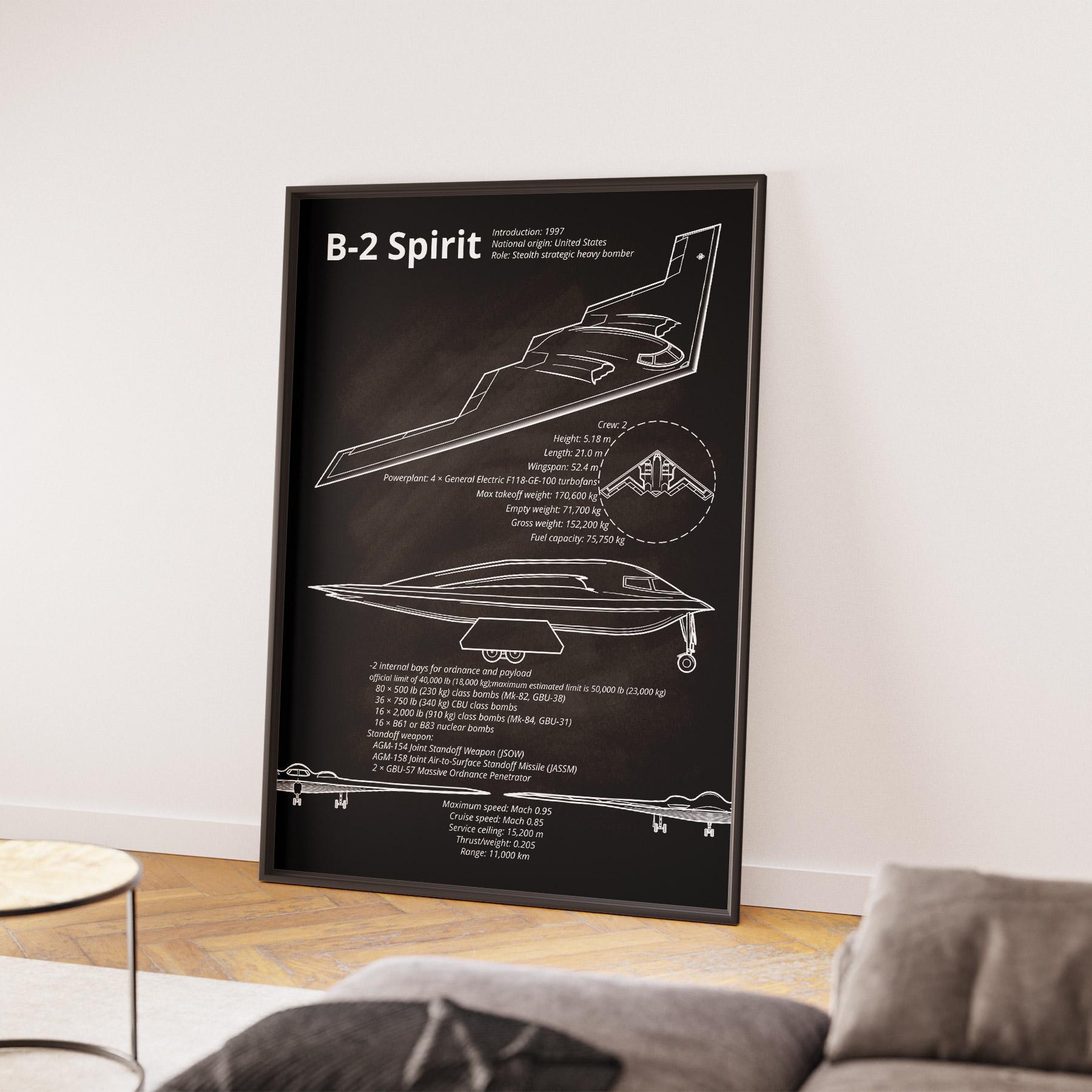 B-2 Spirit Stealth Bomber Blueprint Poster | Modern Military Aircraft ...