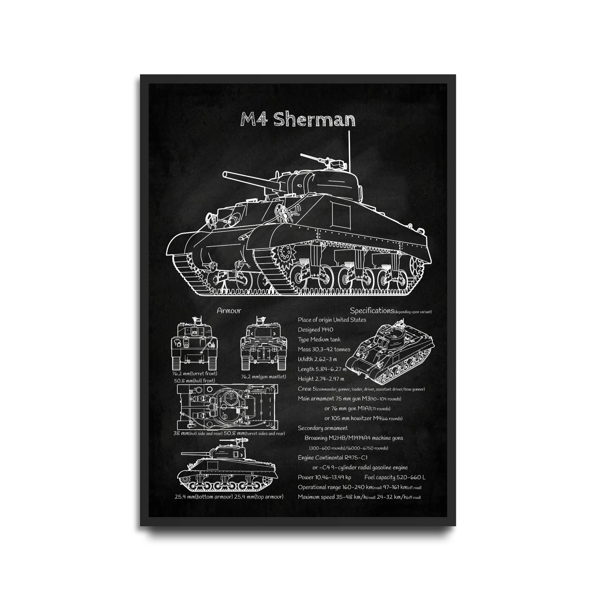 US M4 Sherman Tank Ww2 Blueprint Poster Wall Art - Etsy