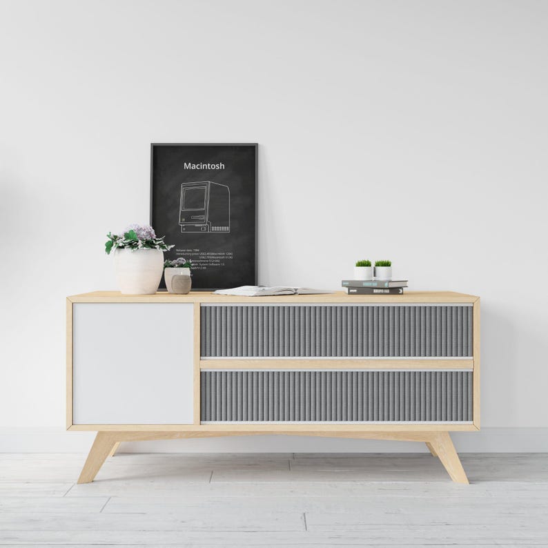 Apple Macintosh Blueprint Poster | Vintage Computer Wall Art for Retro ...