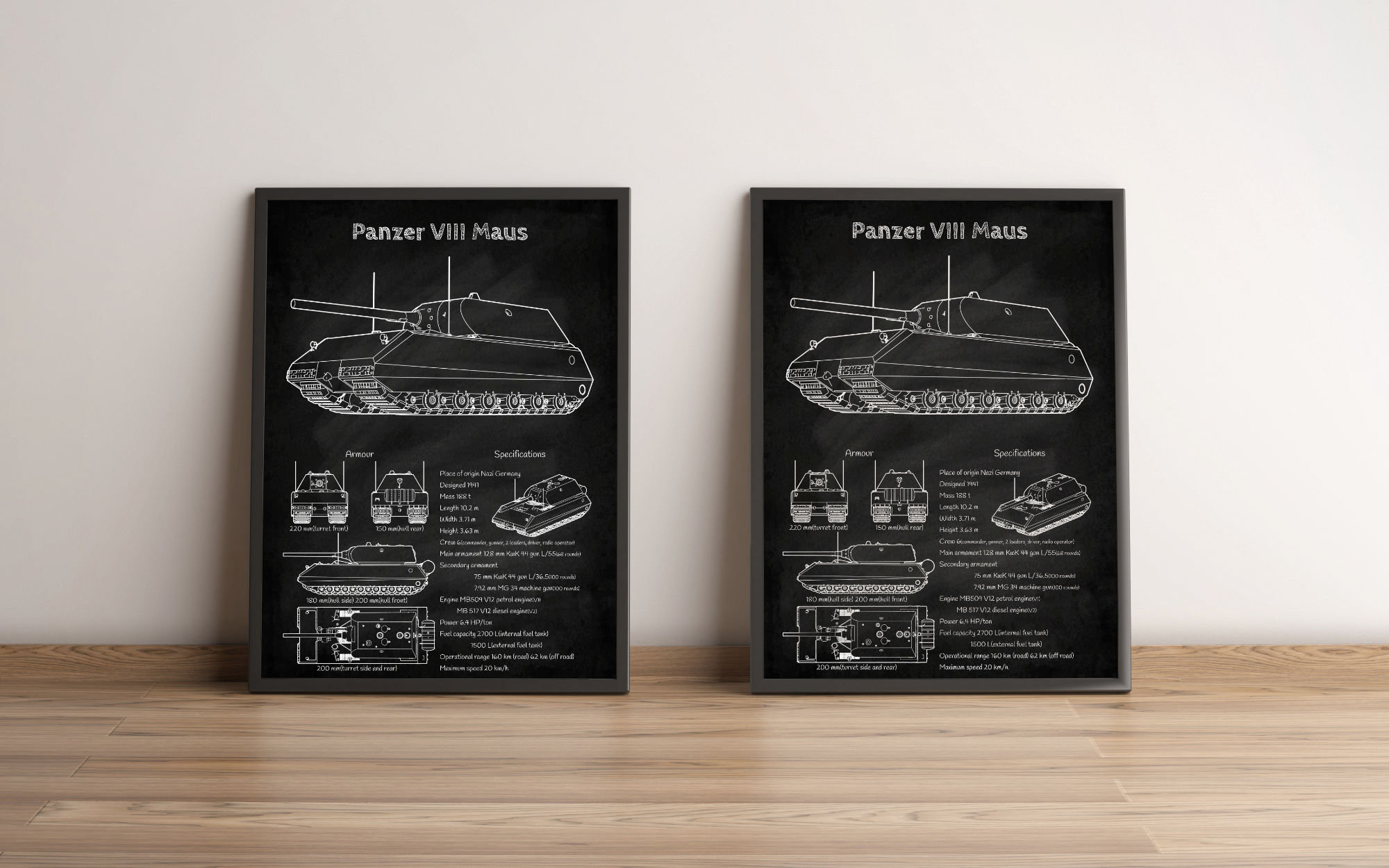 Panzer VIII Maus Tank Blueprint Poster - WW2 German Super Heavy Tank ...