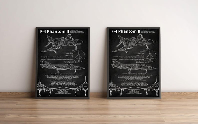 Mcdonnell Douglas F-4 Phantom II Fighter Aircraft Blueprint Poster Wall ...