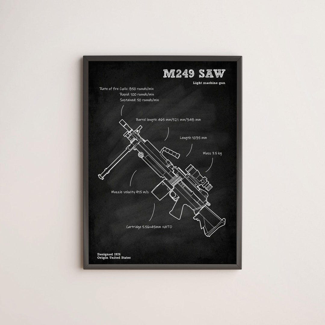 US Army M249 Machine Gun Weapon Blueprint Wooden Framed Poster - Etsy