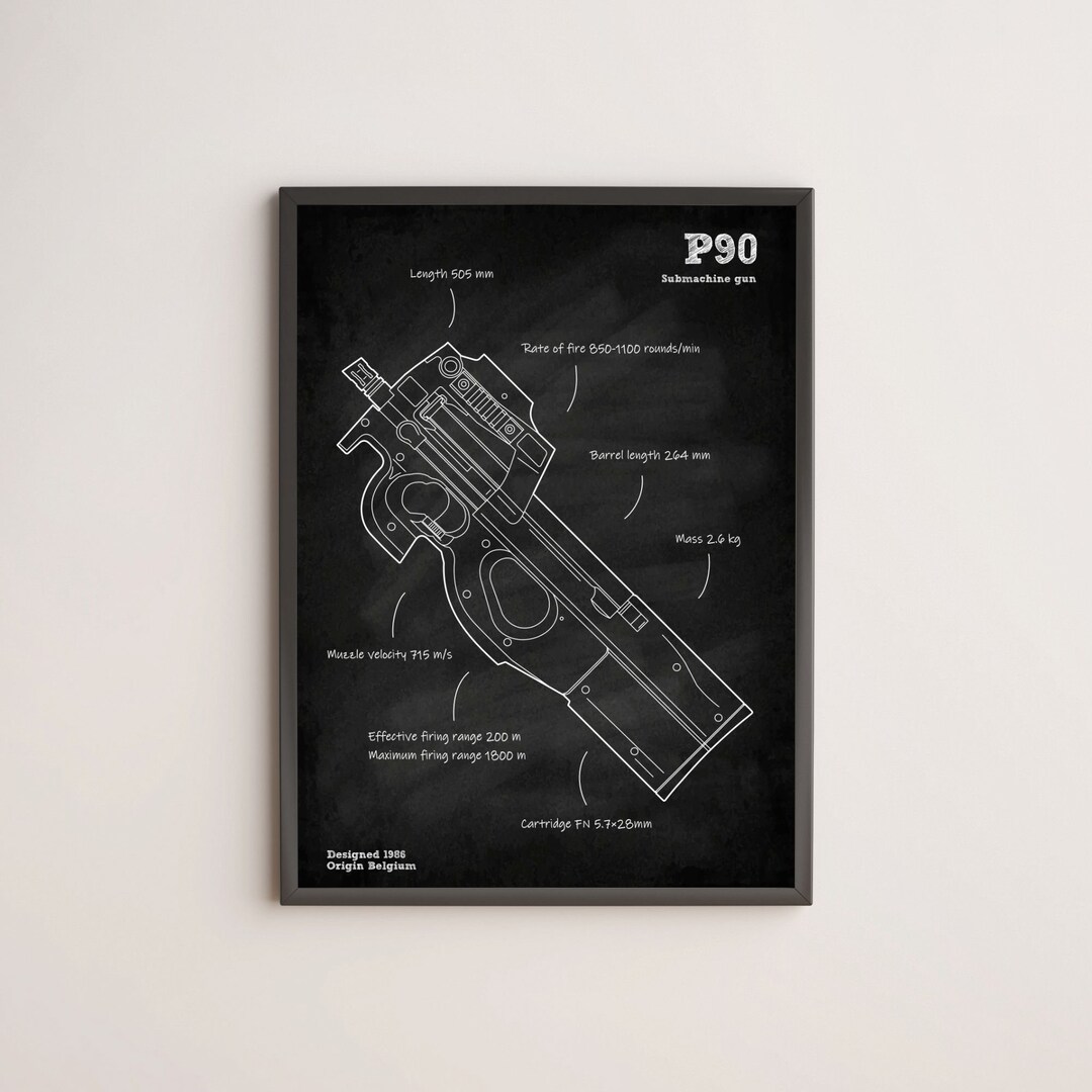 Belgium P90 Submachine Gun Blueprint Poster - Etsy