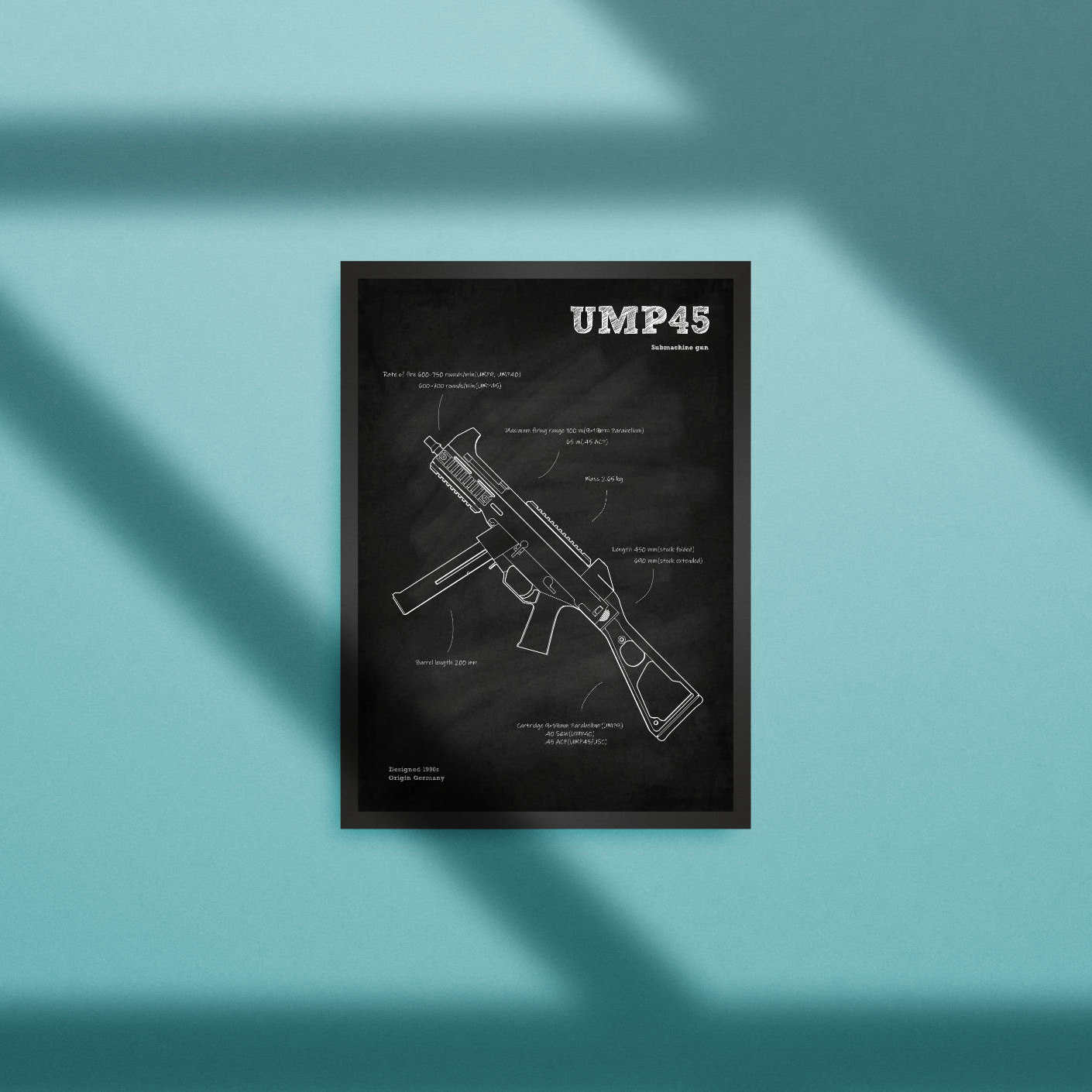 Germany UMP45 Submachine Gun Weapon Blueprint Wooden Framed Poster - Etsy