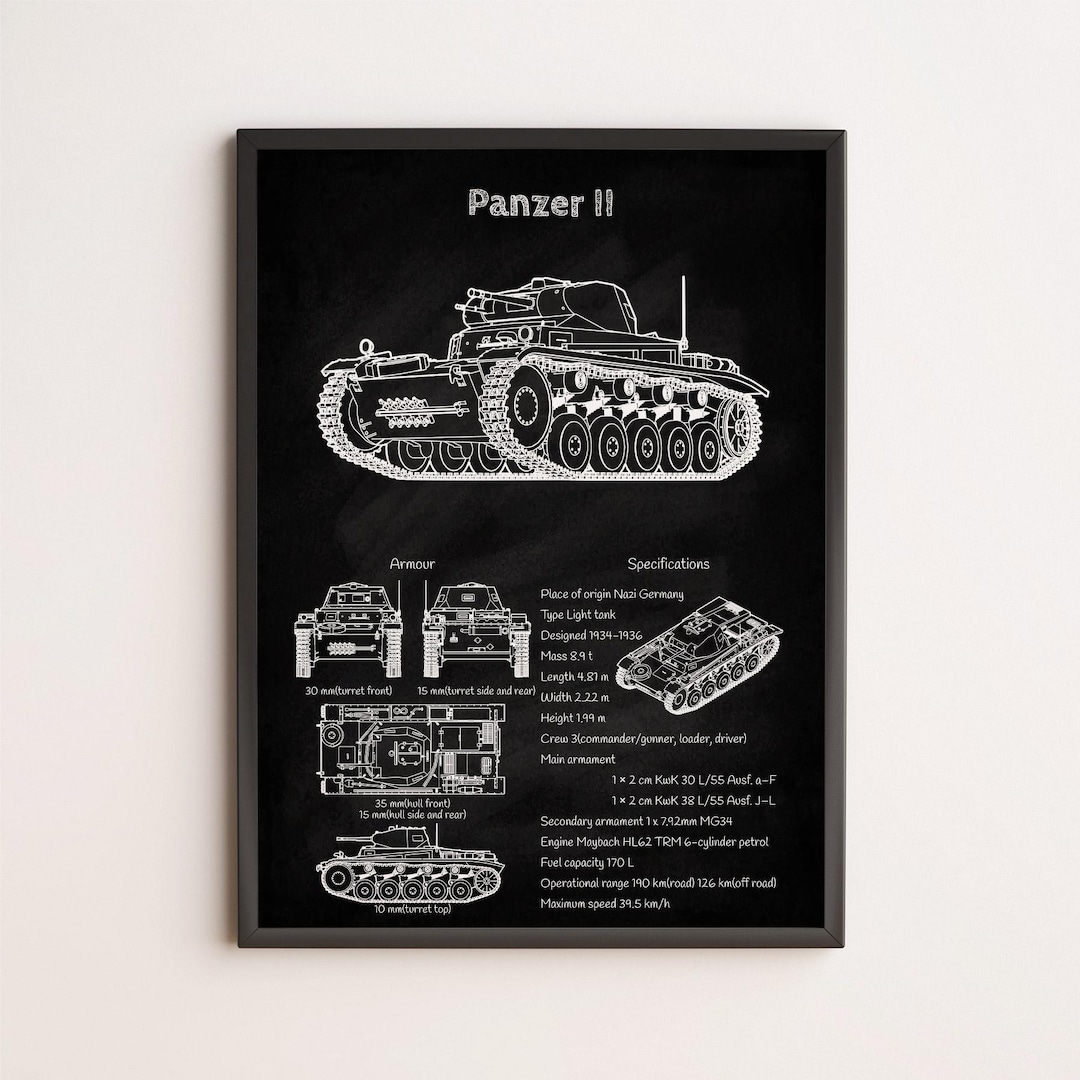Panzer II Blueprint Poster | WWII German Light Tank Wall Art for ...