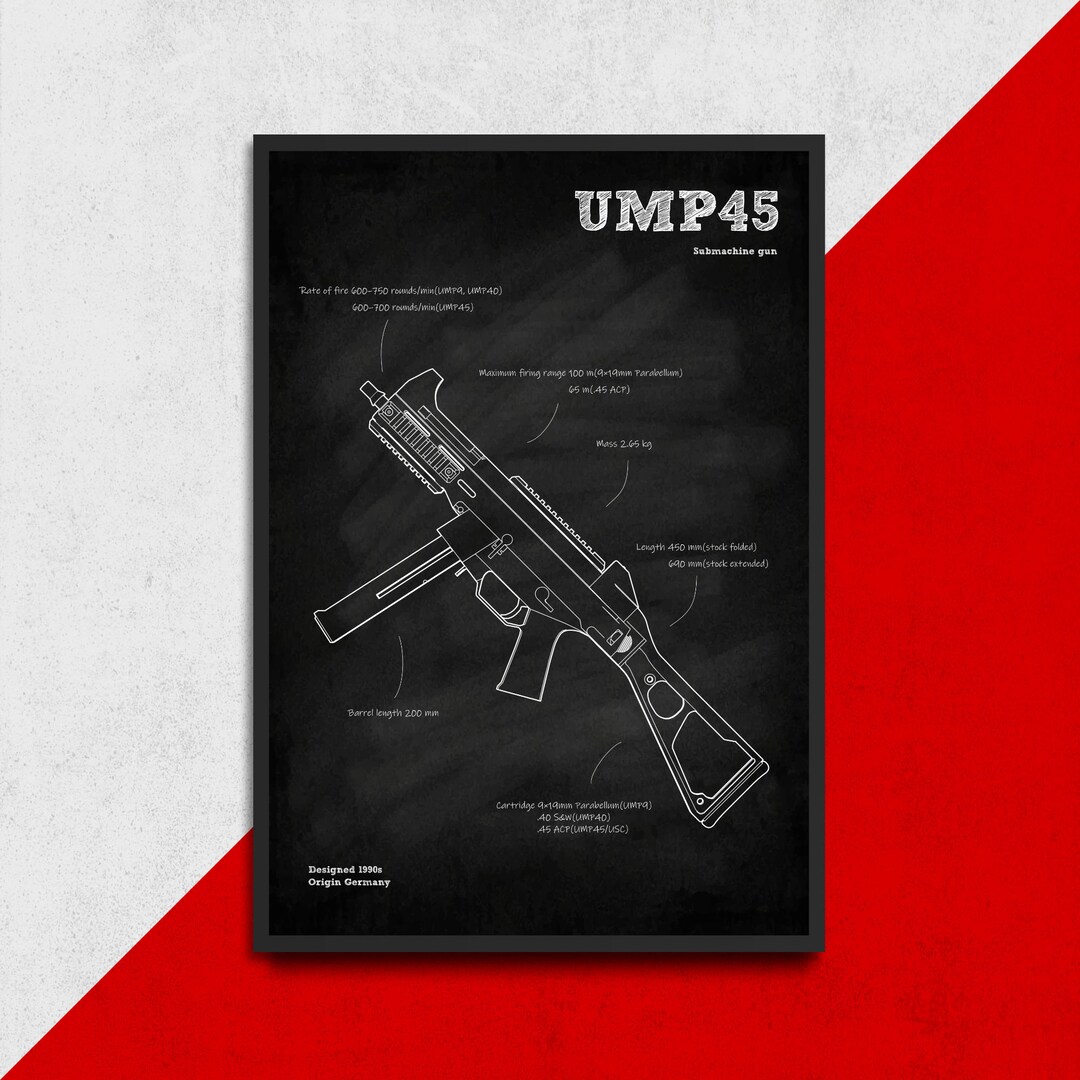 Germany UMP45 Submachine Gun Weapon Blueprint Wooden Framed Poster - Etsy