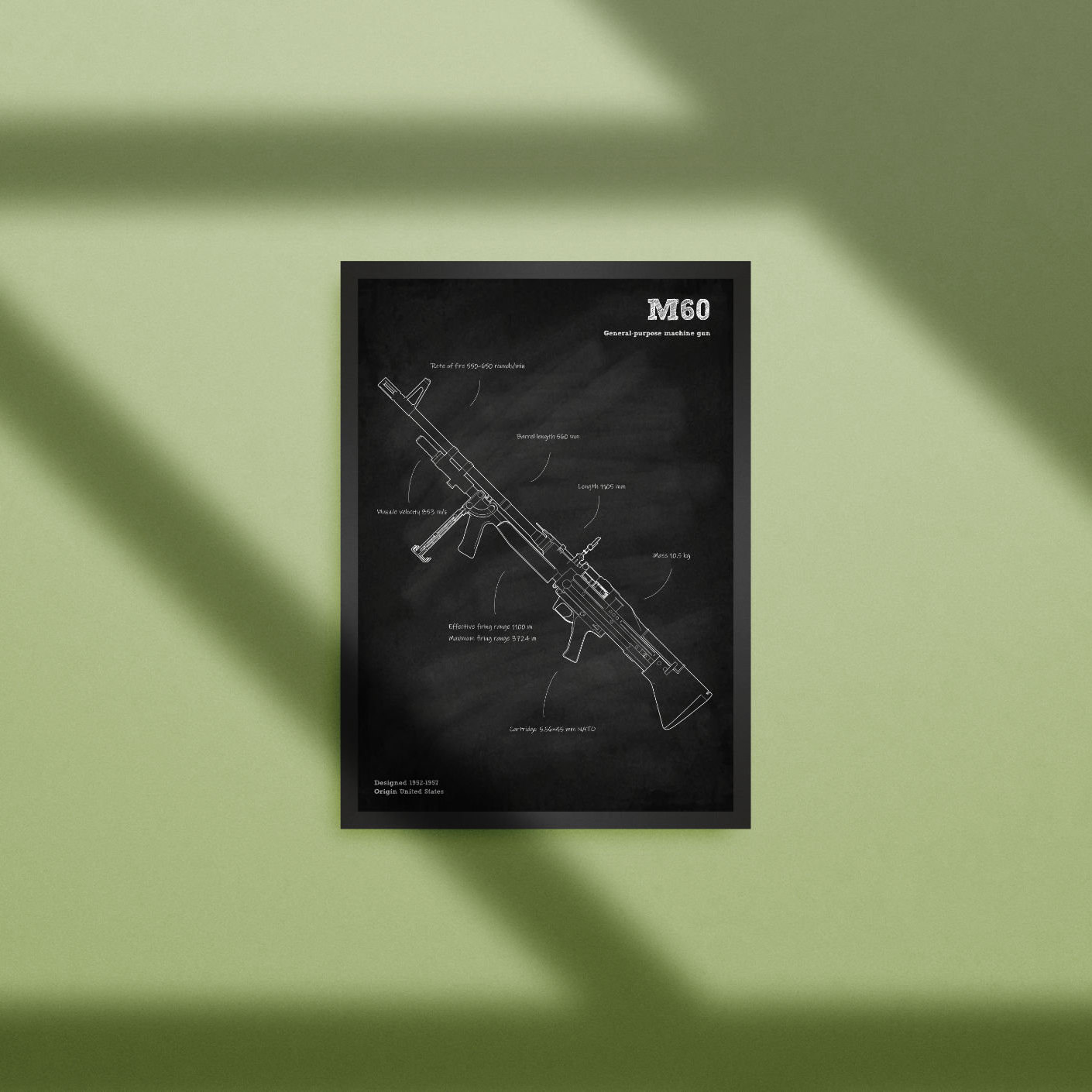 US Army M60 Machine Gun Weapon Blueprint Wooden Framed Poster - Etsy