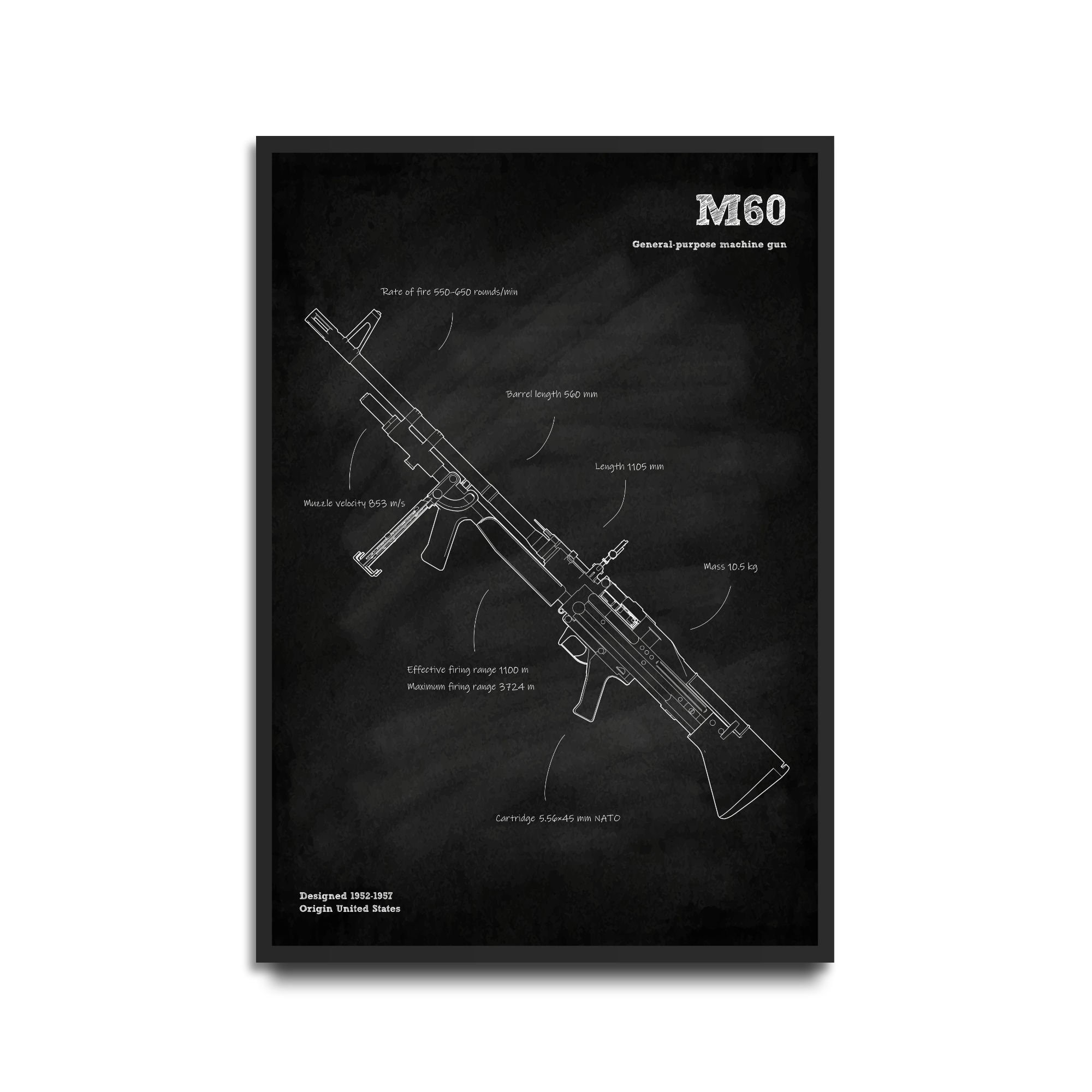 US Army M60 Machine Gun Weapon Blueprint Wooden Framed Poster - Etsy