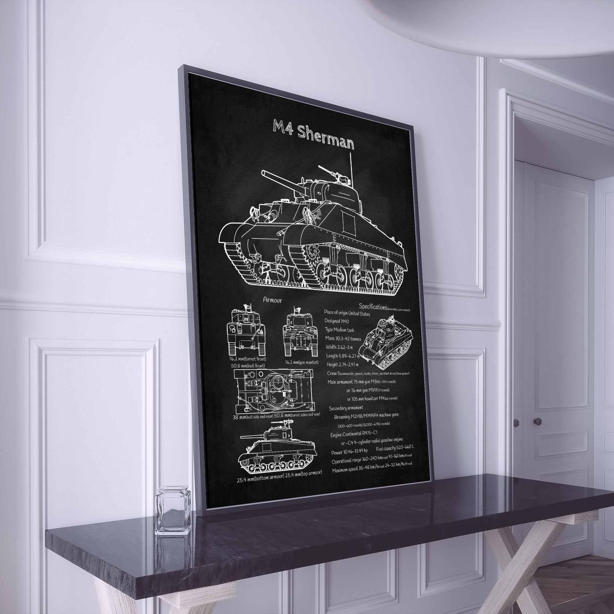 US M4 Sherman Tank Ww2 Blueprint Poster Wall Art - Etsy