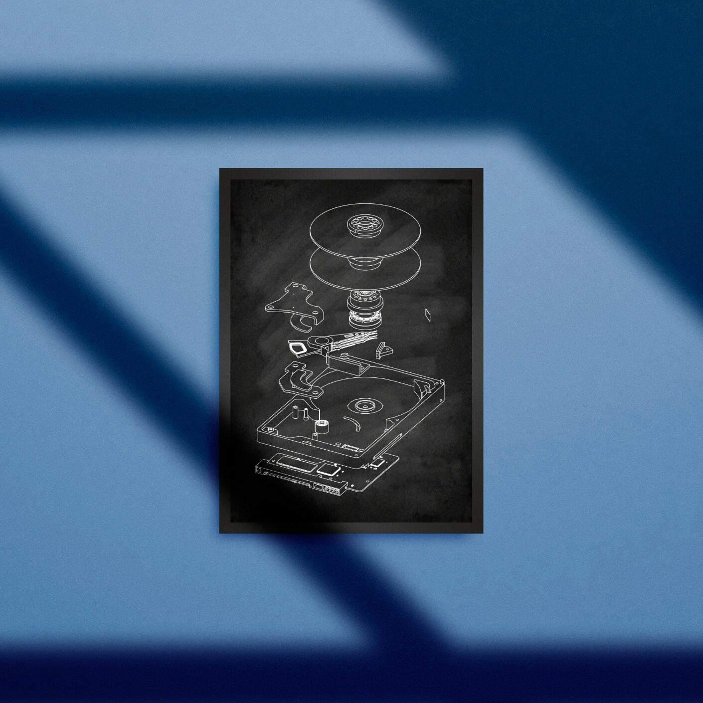 Hard Disk Drive Blueprint Wall Decor Wooden Framed Poster - Etsy