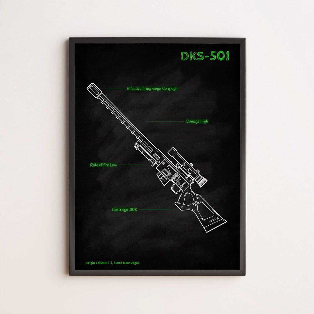 DKS-501 Sniper Rifle Fallout Blueprint Poster | Gaming Weapon Wall Art ...