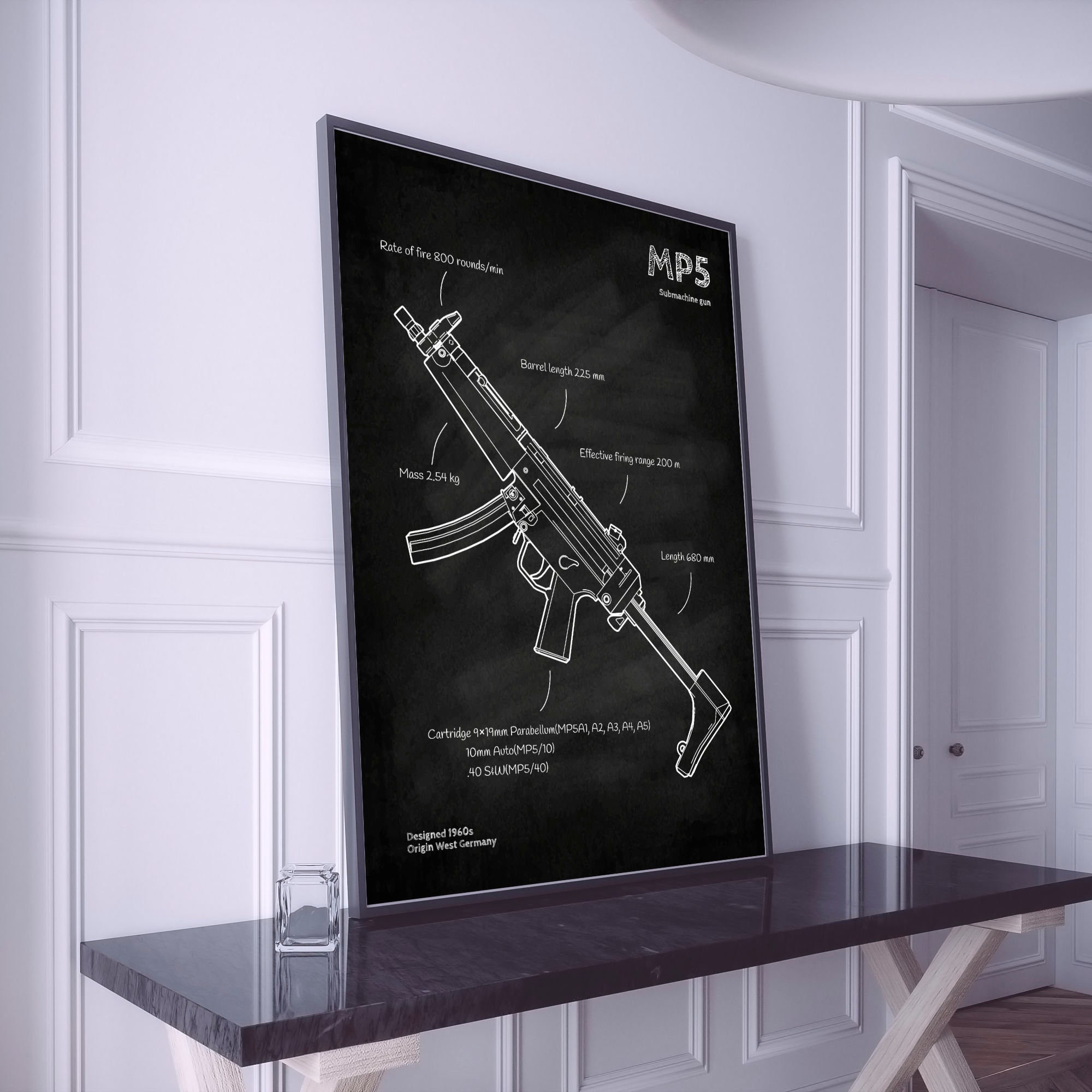German MP5 Submachine Gun Blueprint Poster Wall Art - Etsy