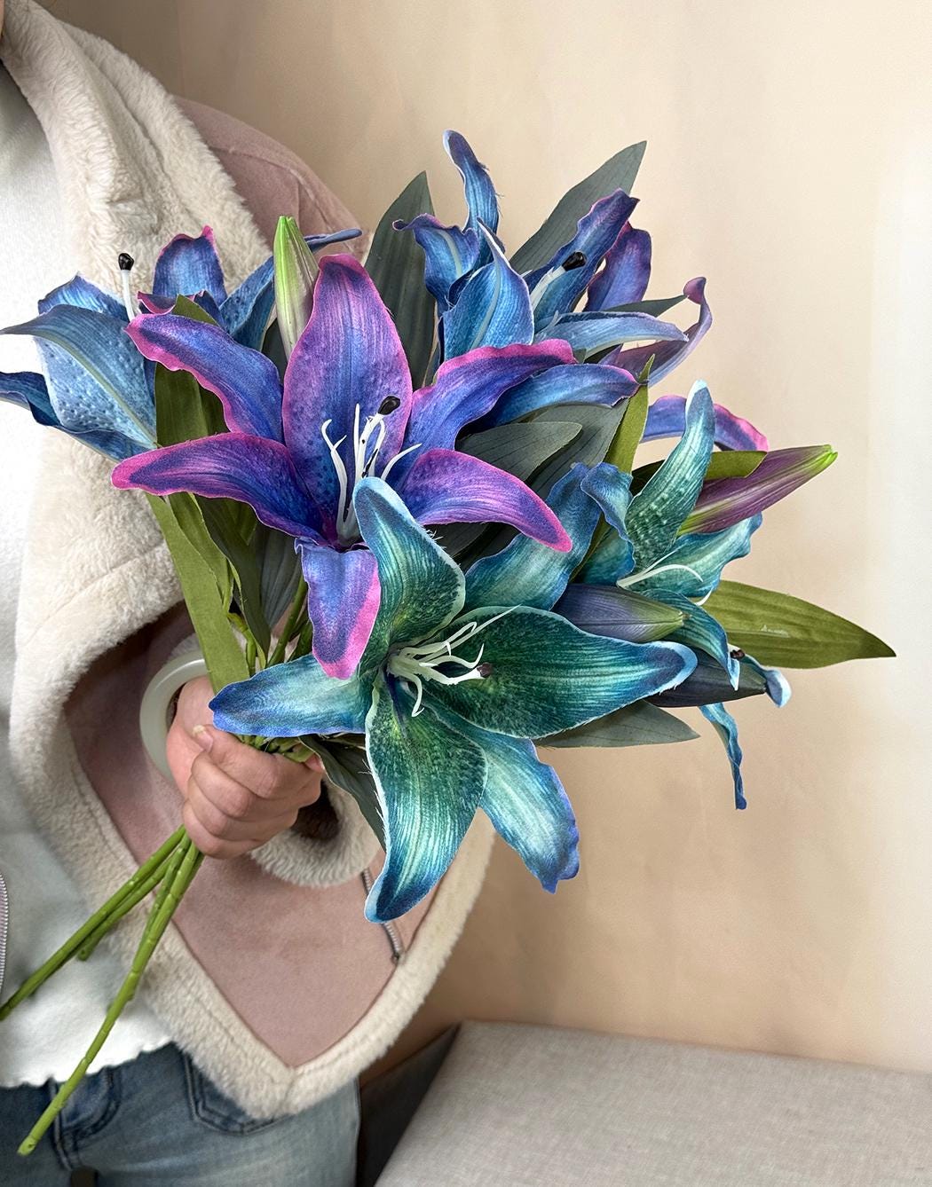 3 Color Artificial Silk Lily，19 Inch，real Touch Lily Flower，faux ...
