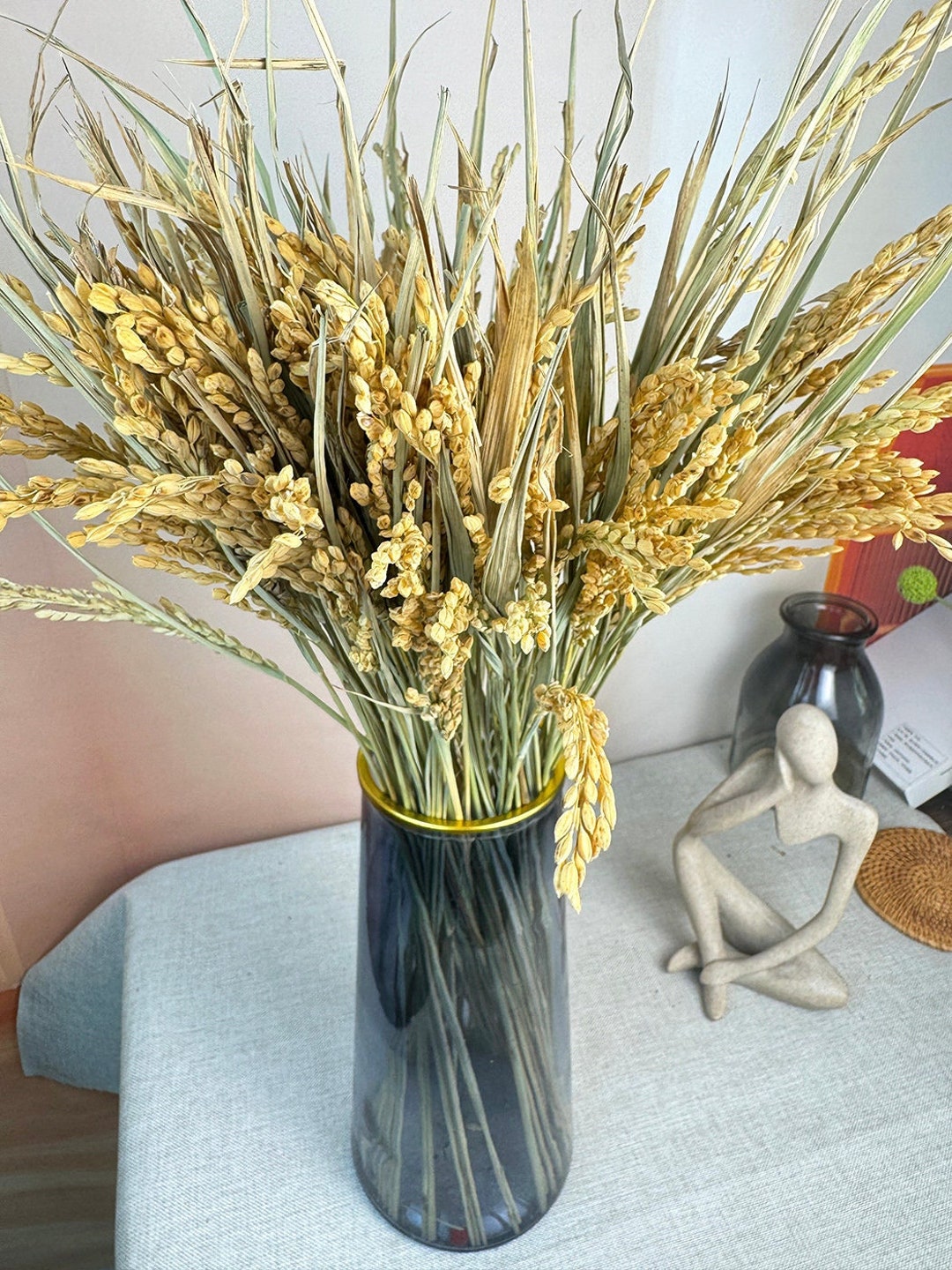 50/100 Sticks Natural Rice Branches, Rice Dried Flowers Bouquets, Vase ...