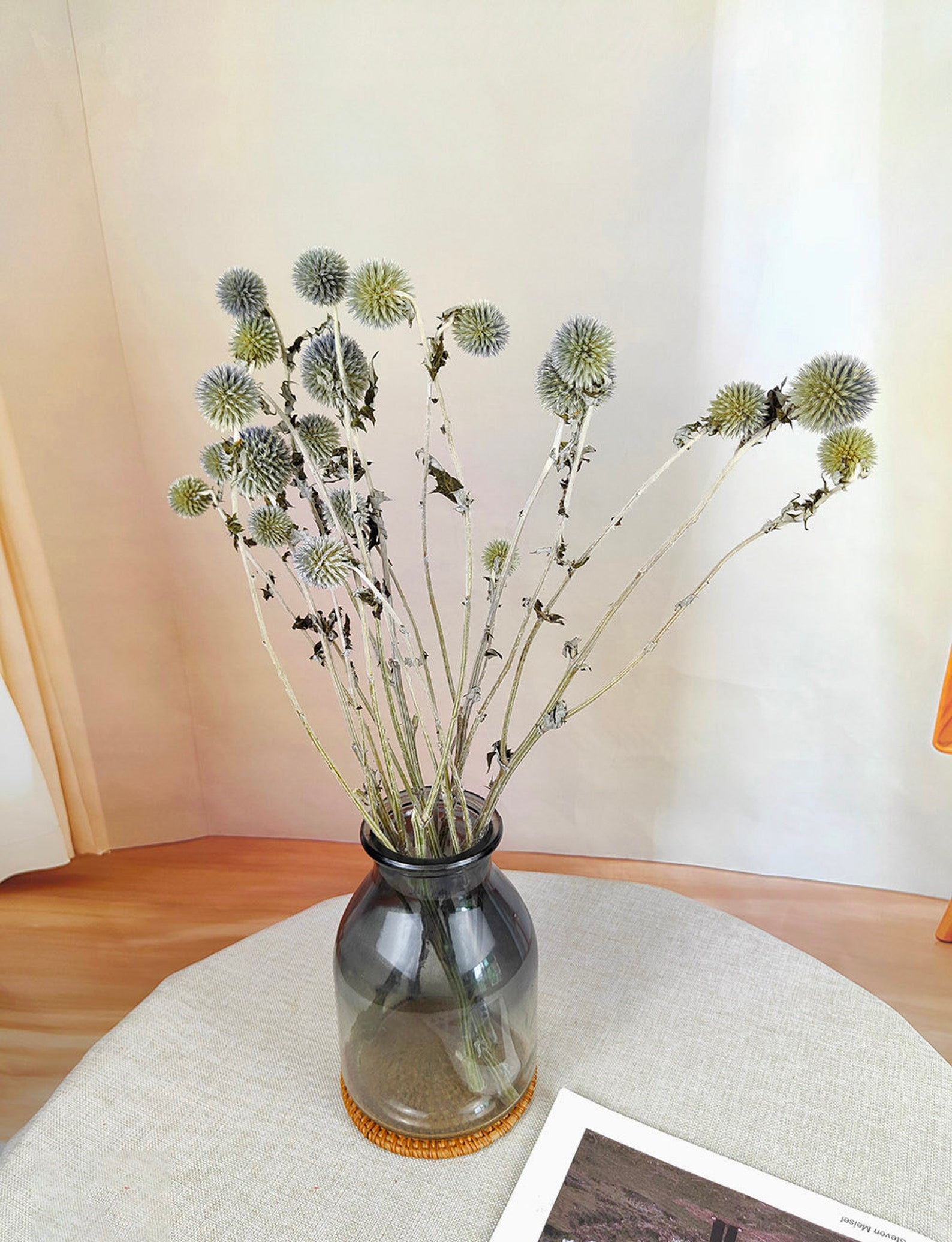 Dried Globe Thistle Bunch ，natural Eryngium Blue Ball Flower，diy Craft ...