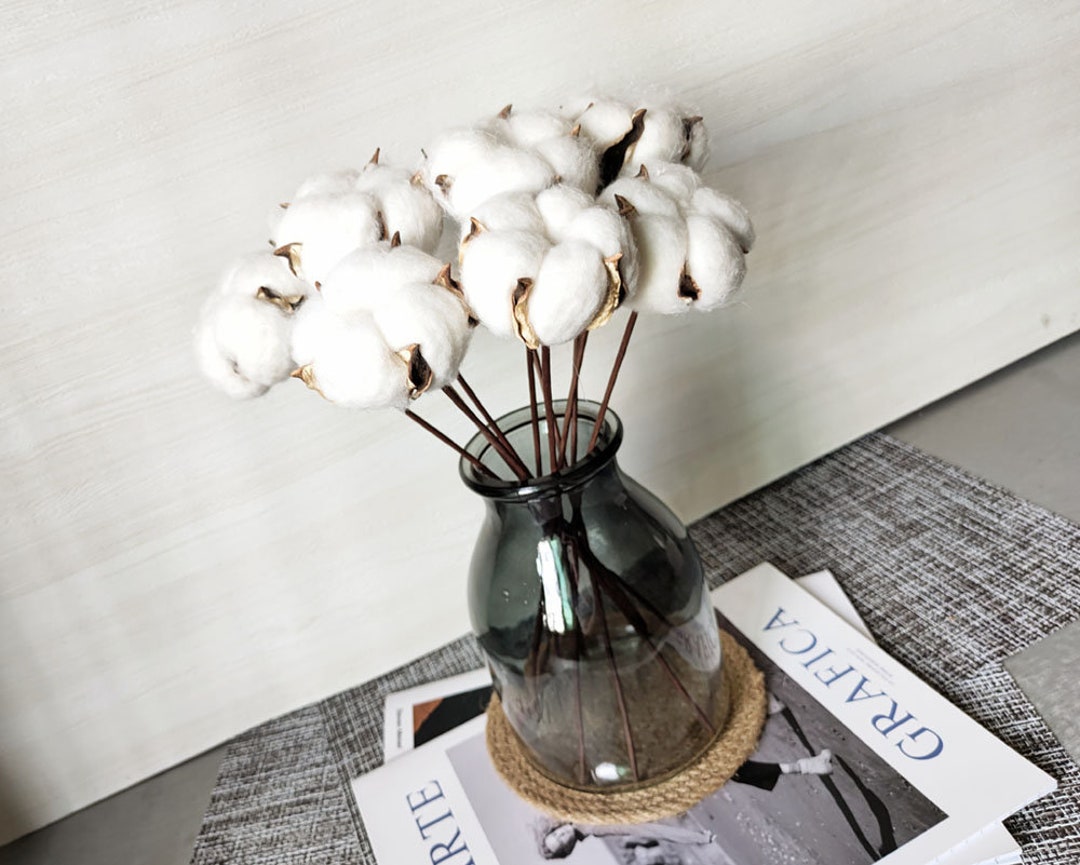 Short Cotton Branches，12” Artificials Cotton Stems ， Dry Cotton Flowers ...