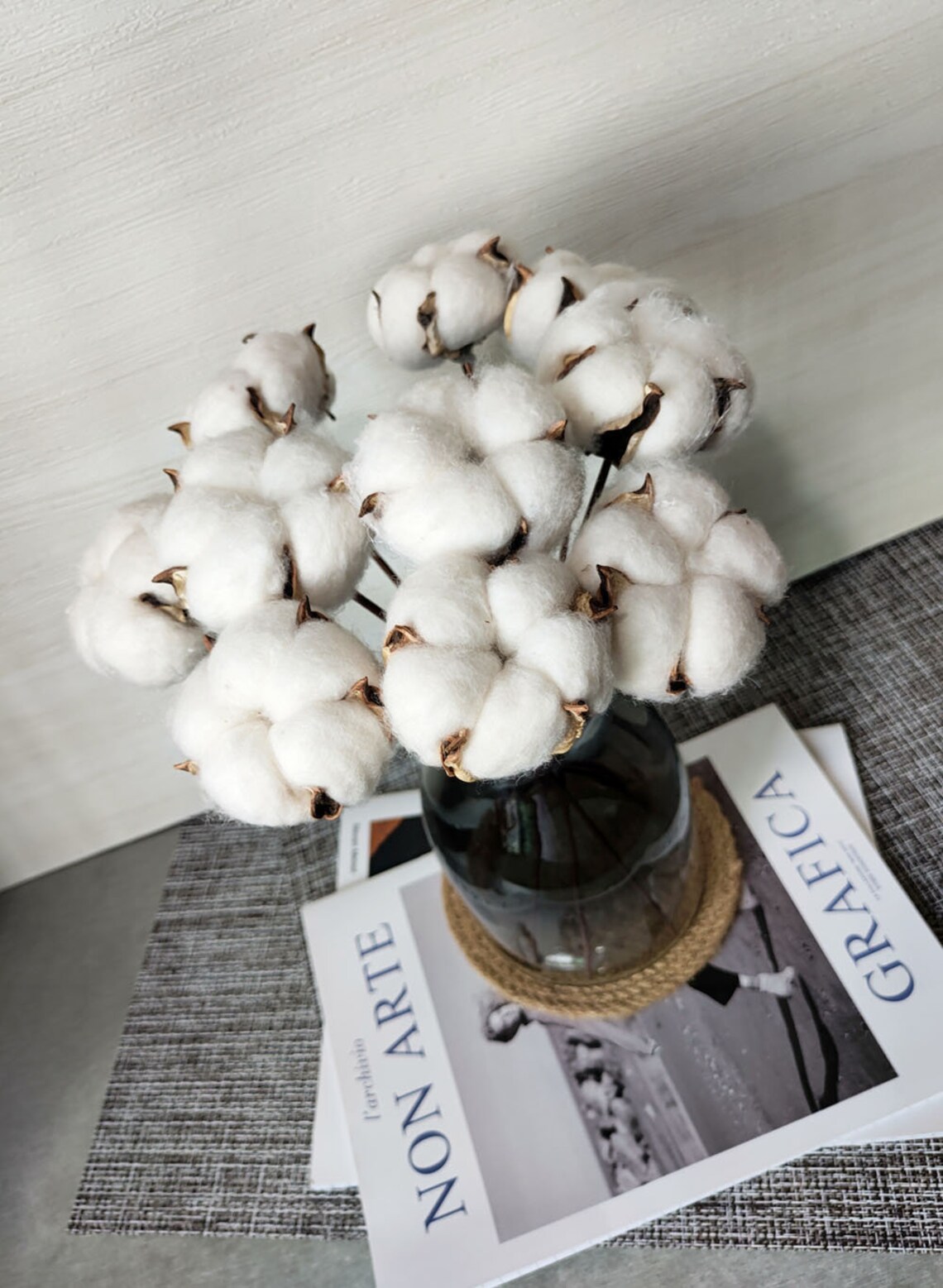 Short Cotton Branches，12” Artificials Cotton Stems ， Dry Cotton Flowers ...