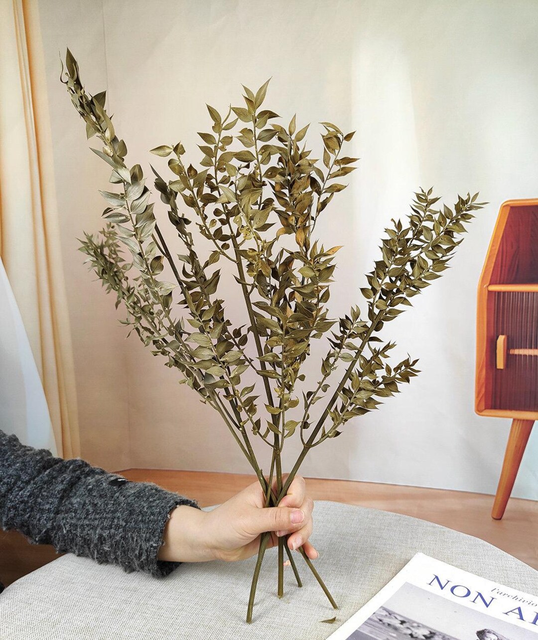 5 Pcs Natural Dried Ruscus Bunch Dry Italian Ruscus Branches, Home ...