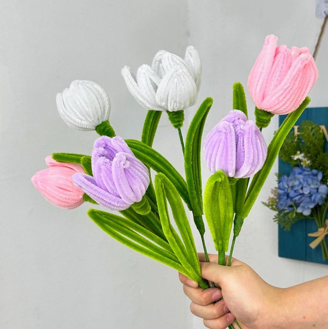 Handmade Pipe Cleaner Tulip，twist Stick Flower，diy Floral Arrangement ...