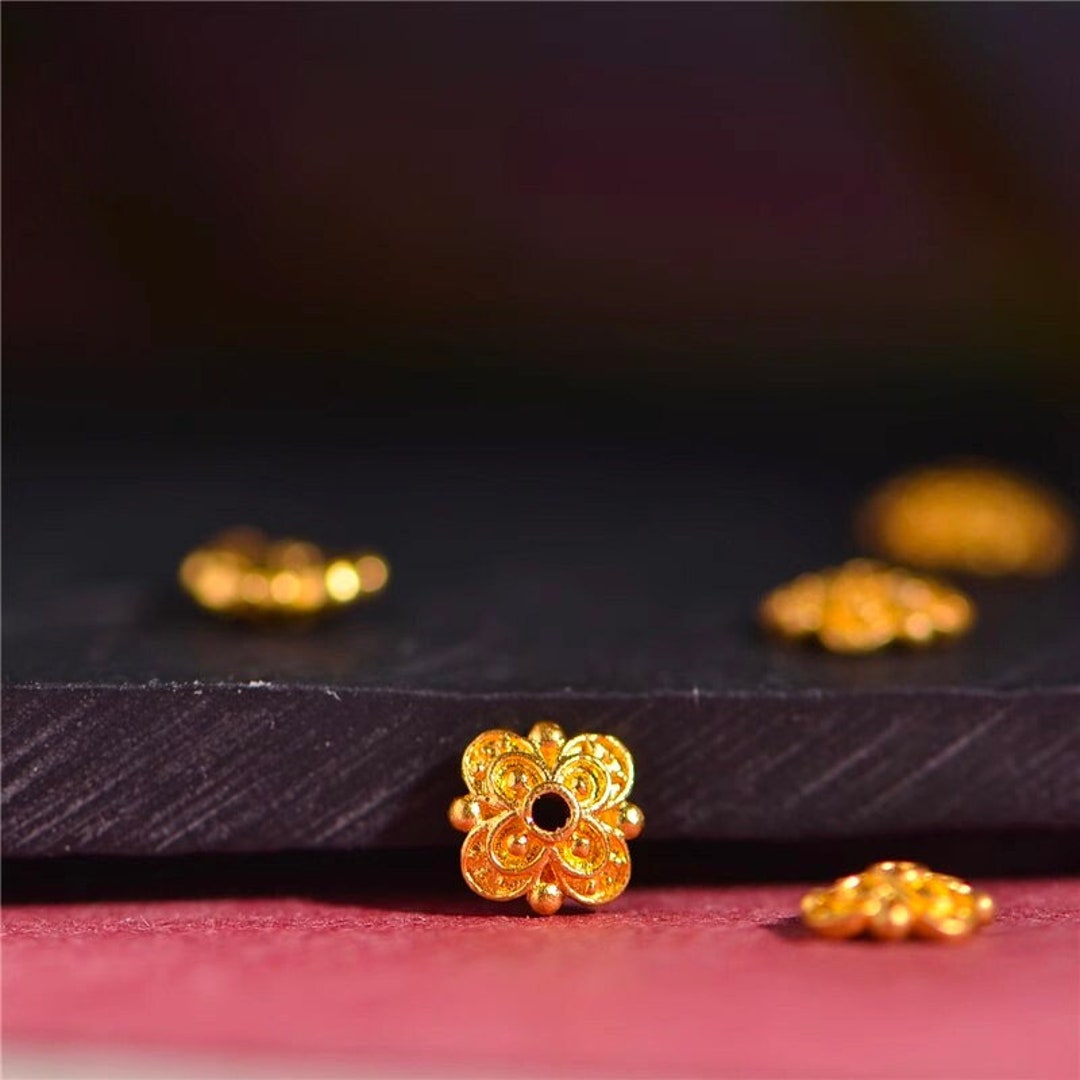 Pure 24k Gold Bead Cap in Traditional Pattern, Solid Gold Bead Cap ...