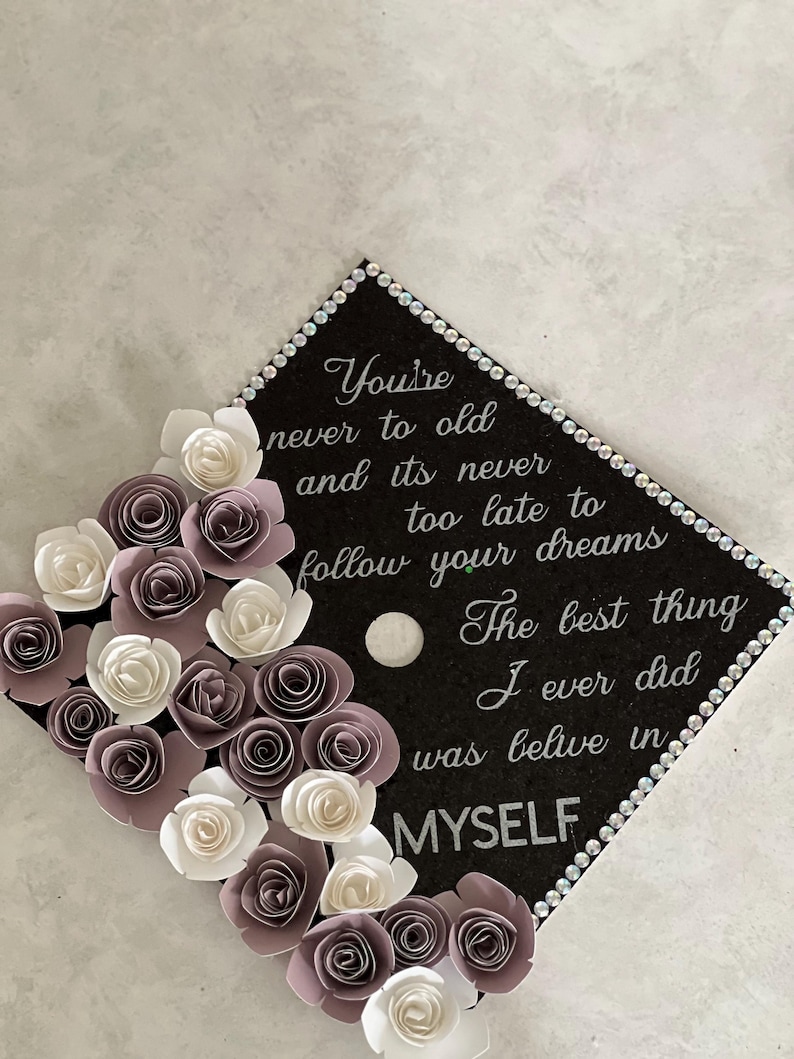 Floral Graduation Cap Topper: Custom Design, Glitter Paper Flowers - Etsy