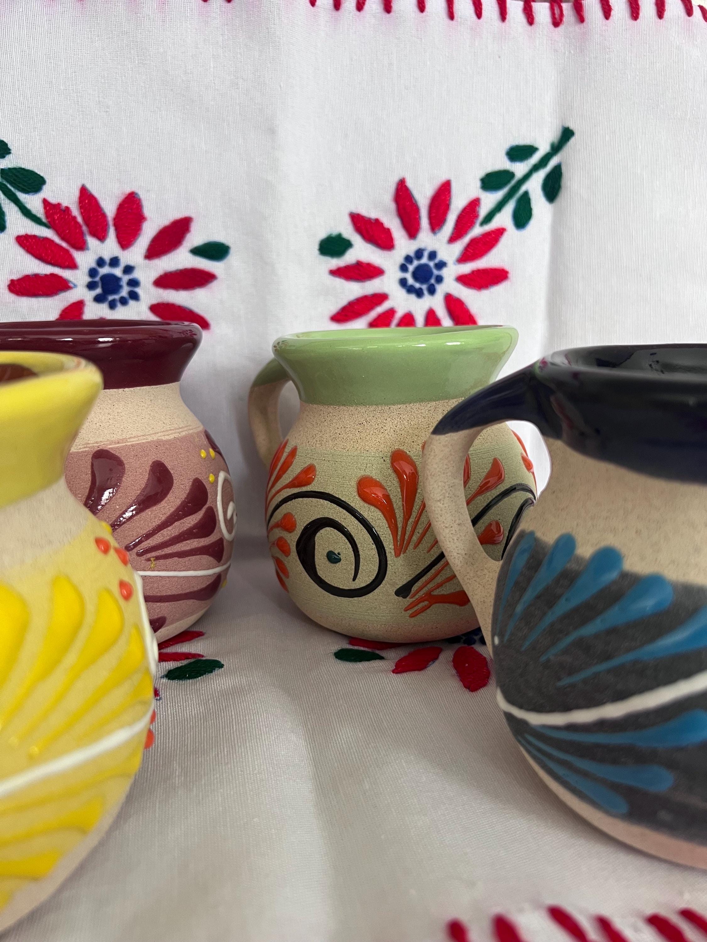 Handmade Mexican Terracotta Mugs - Set of Four - Colorful Clay Coffee ...