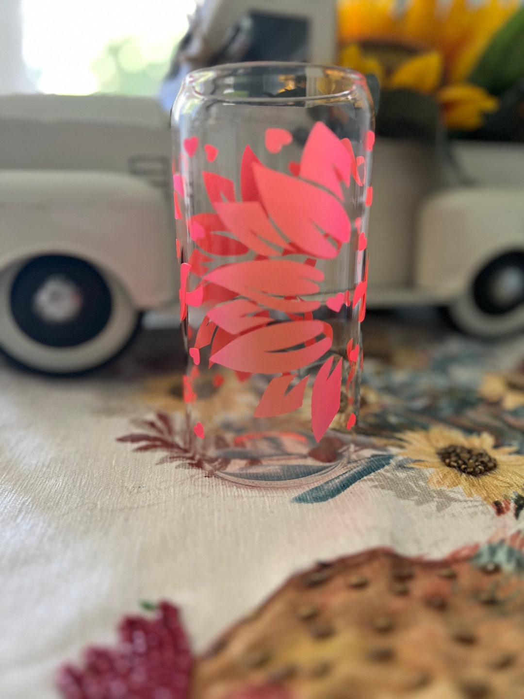 CANCER AWARENESS Sunflower GLASS Can, Floral Design Color Changing Cup ...