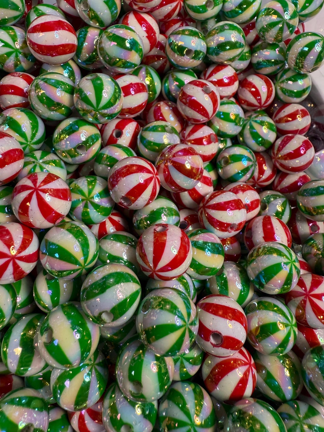 16mm Christmas Peppermint Candy Beads/ Red Green Swirl Beads/ Candy ...