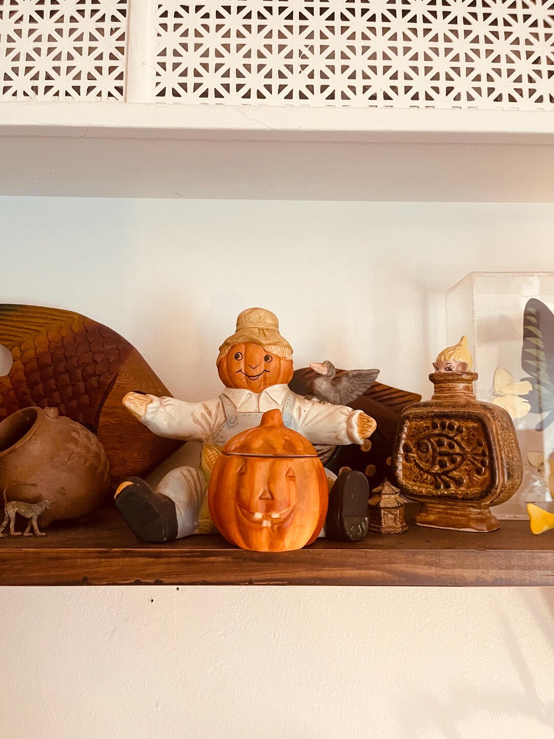 Vintage 1980s-90s Halloween Decor Scarecrow Jack O Lantern With Pumpkin ...