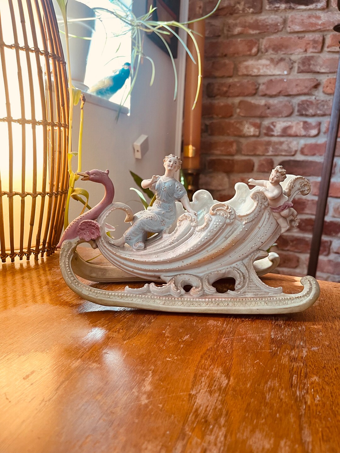 Antique Early 1900s German Ceramic Valentines Day Decor Cupid and Woman ...