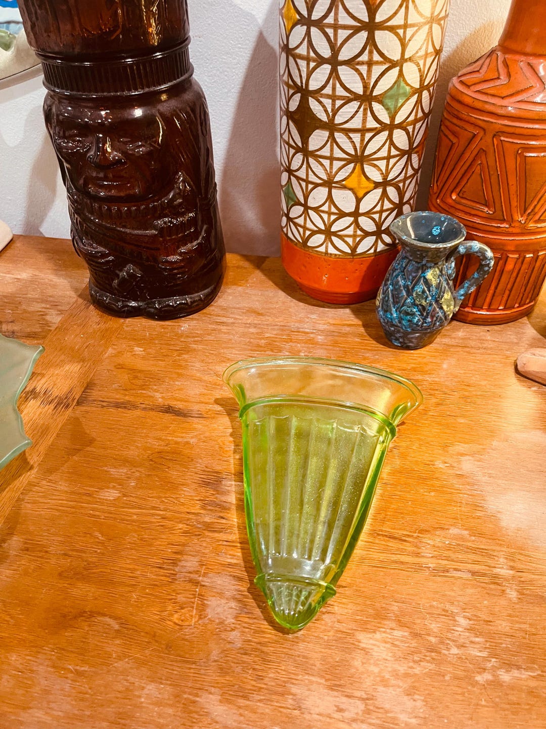 Rare Art Deco Uranium Glass Wall Pocket, Floral Wall Pockets, Art Deco ...